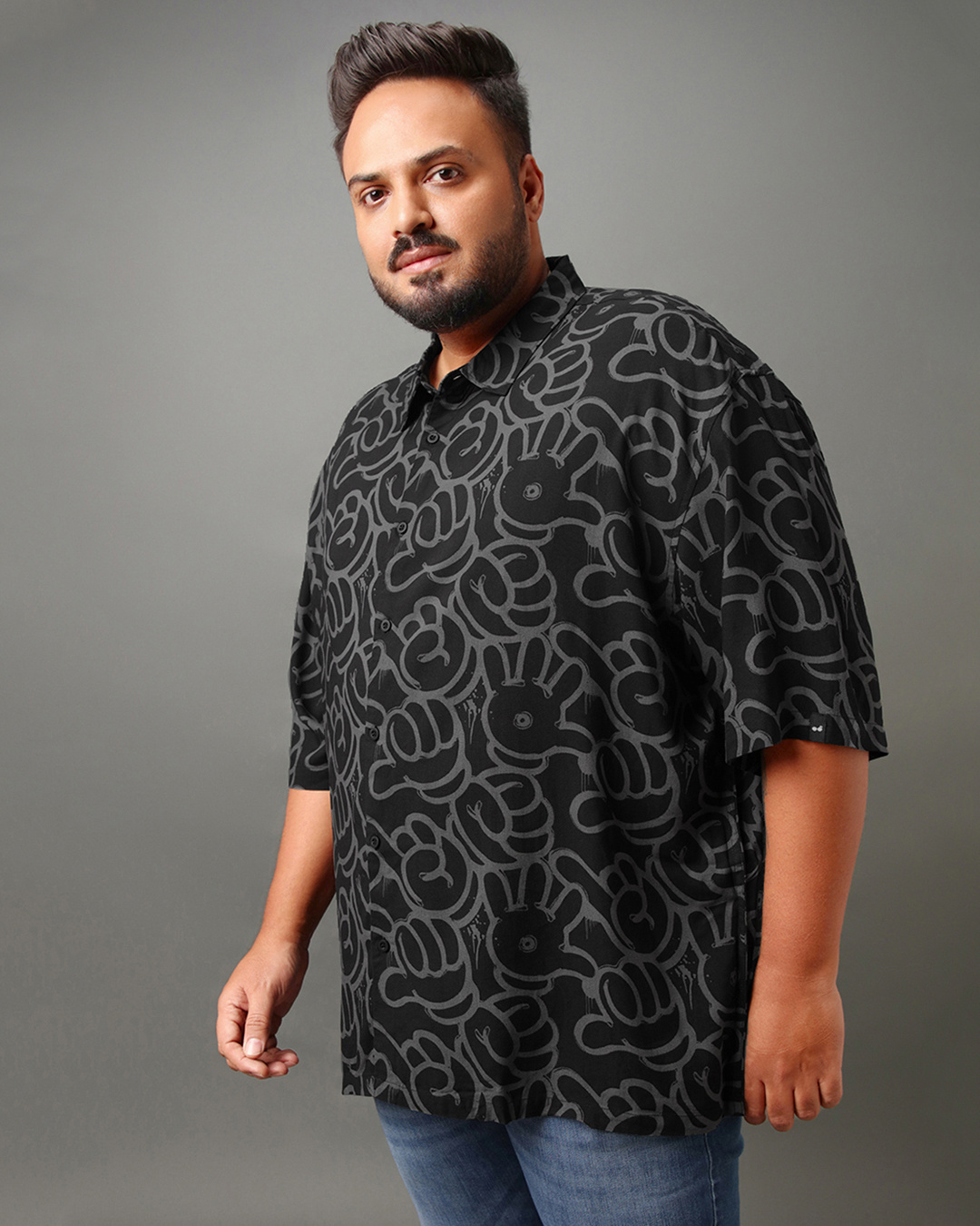 Buy Men's Black All Over Printed Super Loose Fit Plus Size Shirt Online at Bewakoof