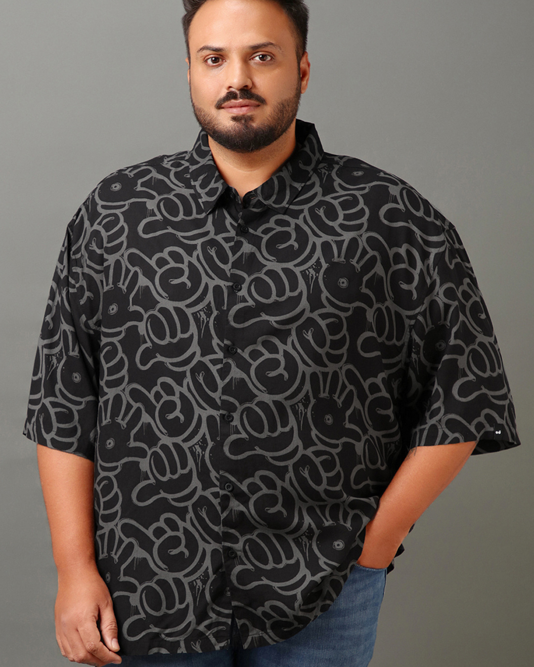 Buy Men's Black All Over Printed Super Loose Fit Plus Size Shirt Online at Bewakoof