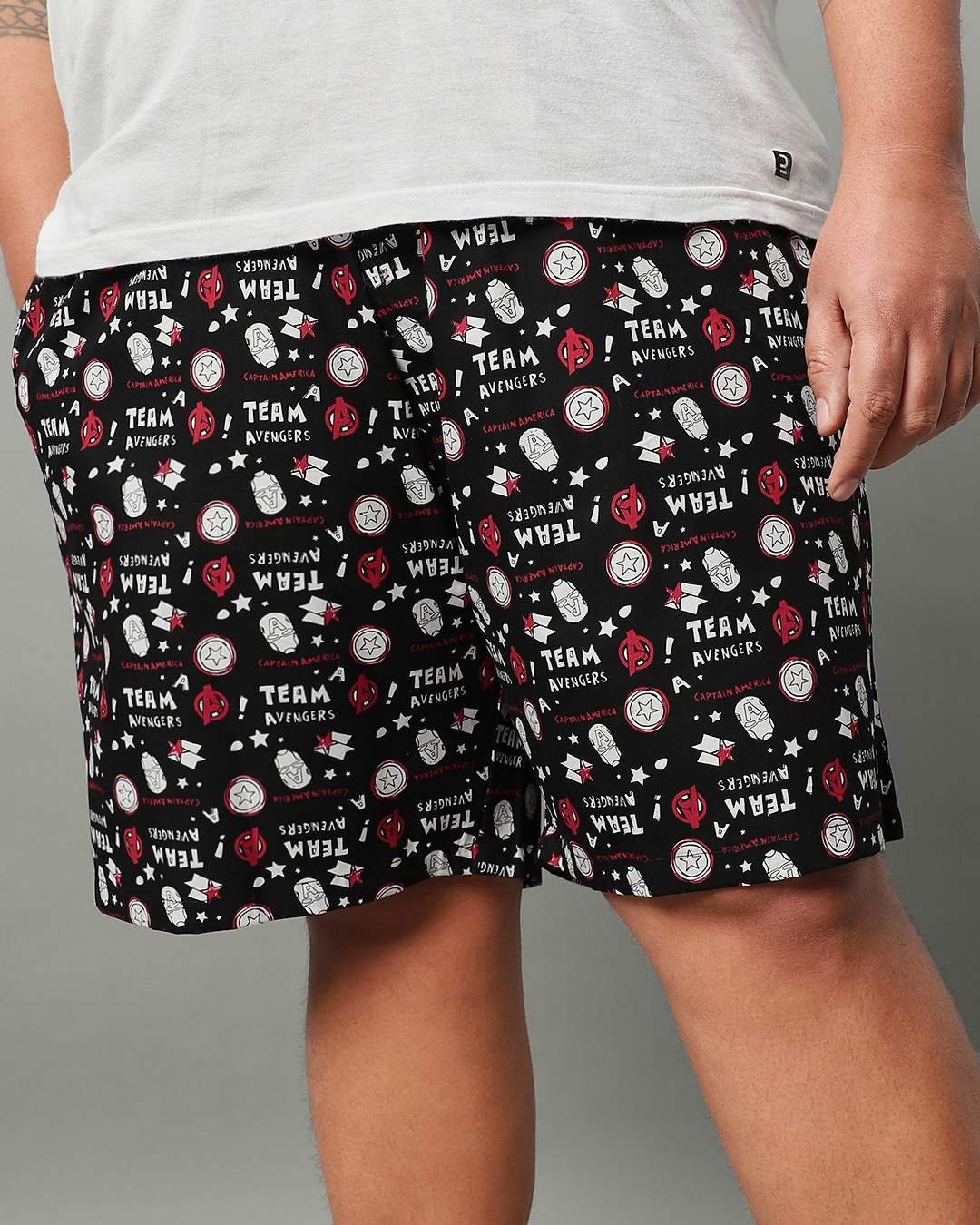 Buy Men's Black All Over Team Avengers Printed Plus Size Boxers Online ...