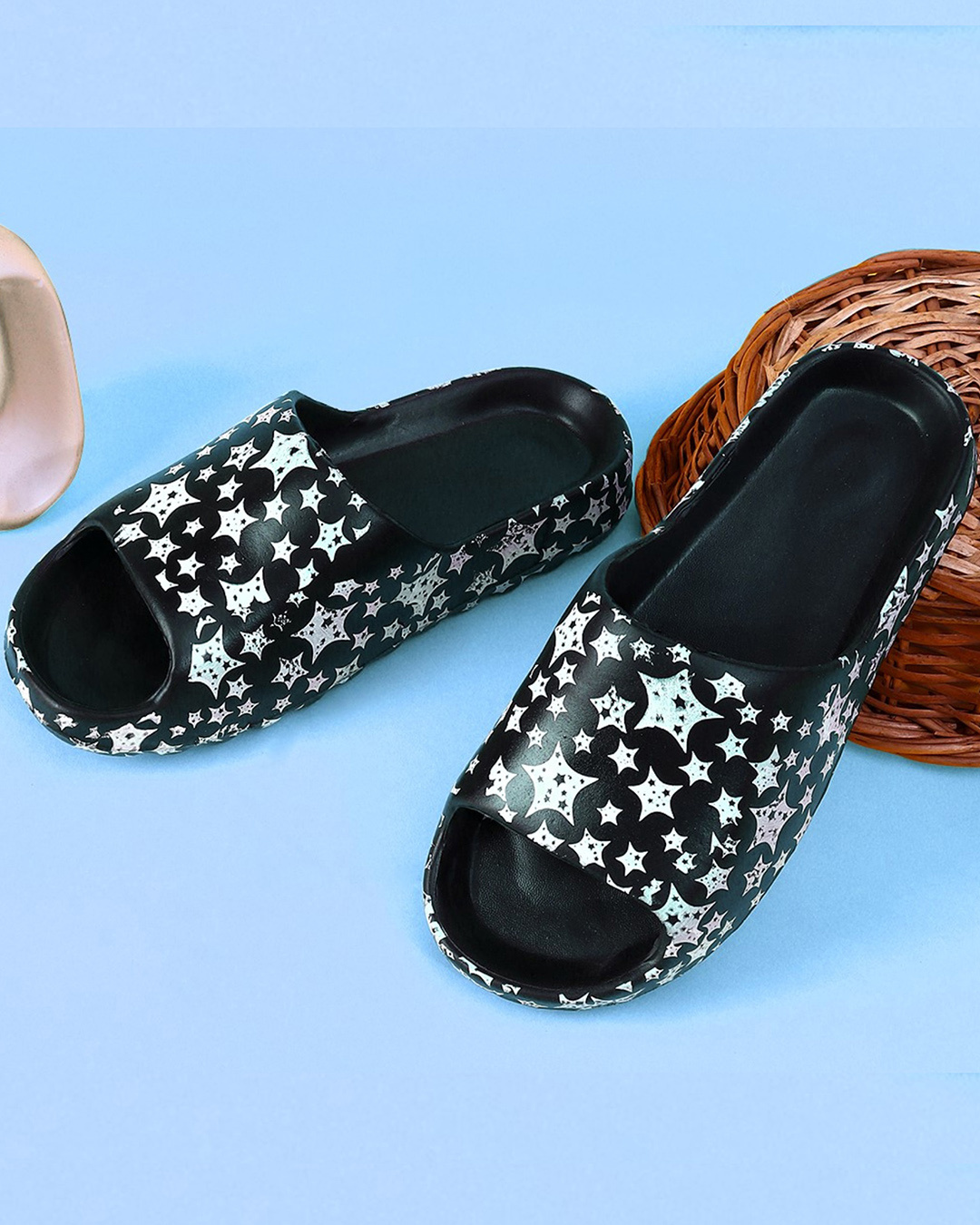 Buy Men's Black All Stars Printed Sliders Online in India at Bewakoof