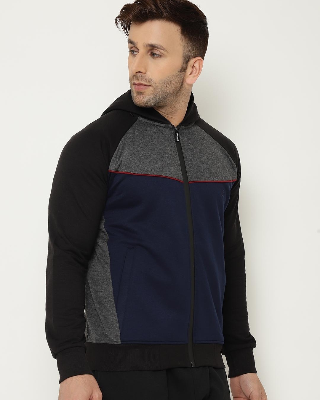 Buy Men's Black & Blue Color Block Hooded Jacket Online at Bewakoof