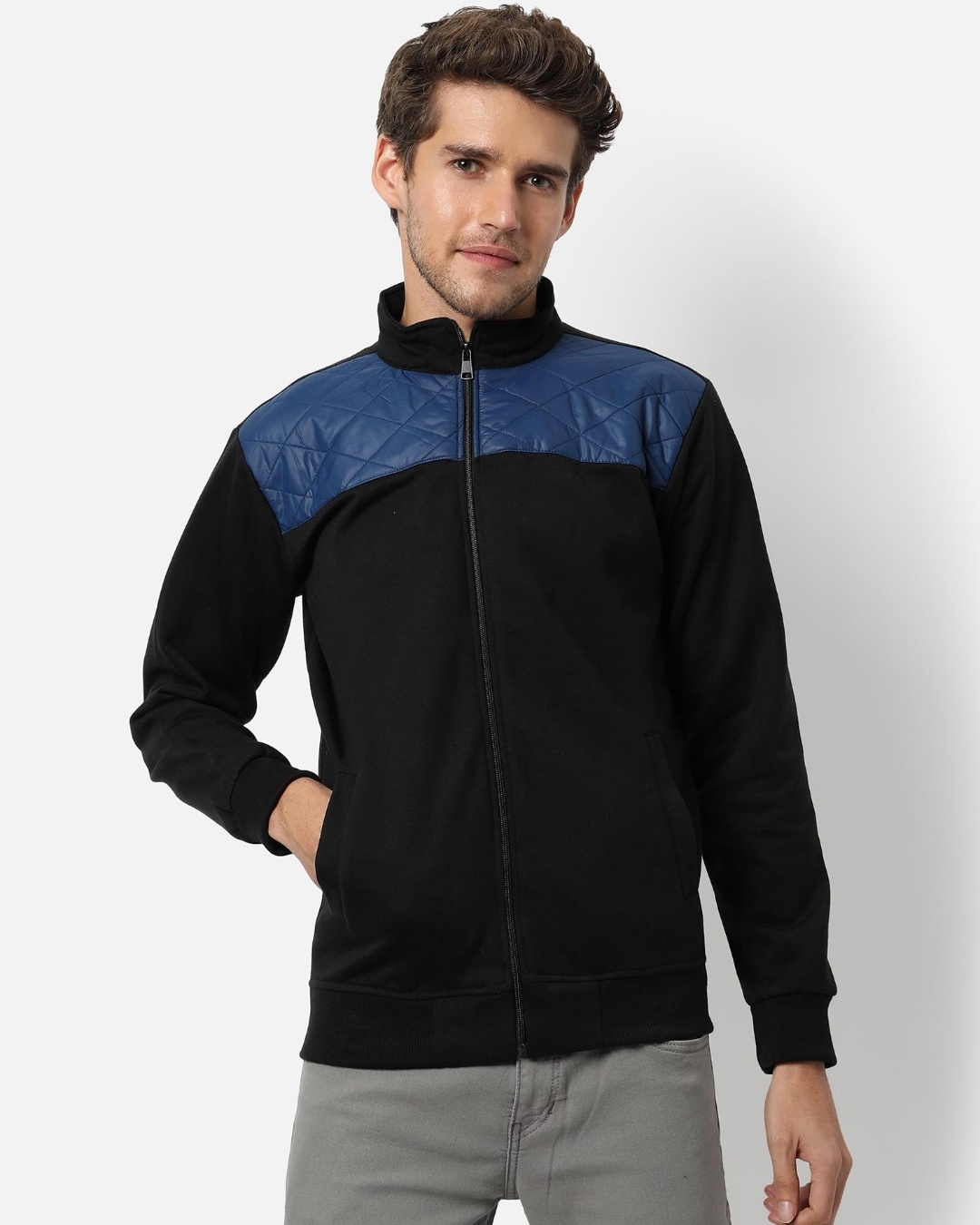Buy Men's Black and Blue Color Block Jacket Online at Bewakoof