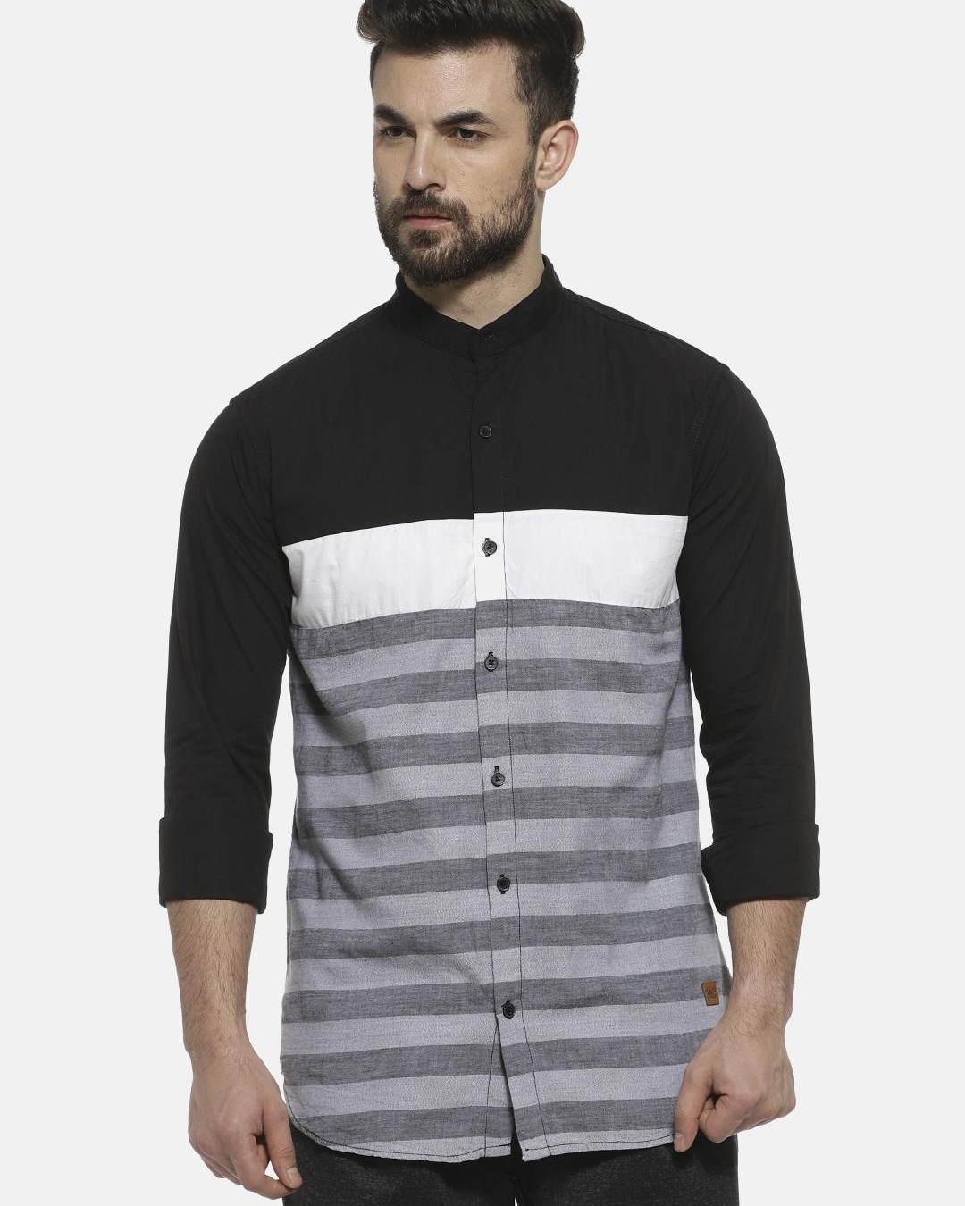 Buy Men's Black and Blue Color Block Shirt Online at Bewakoof