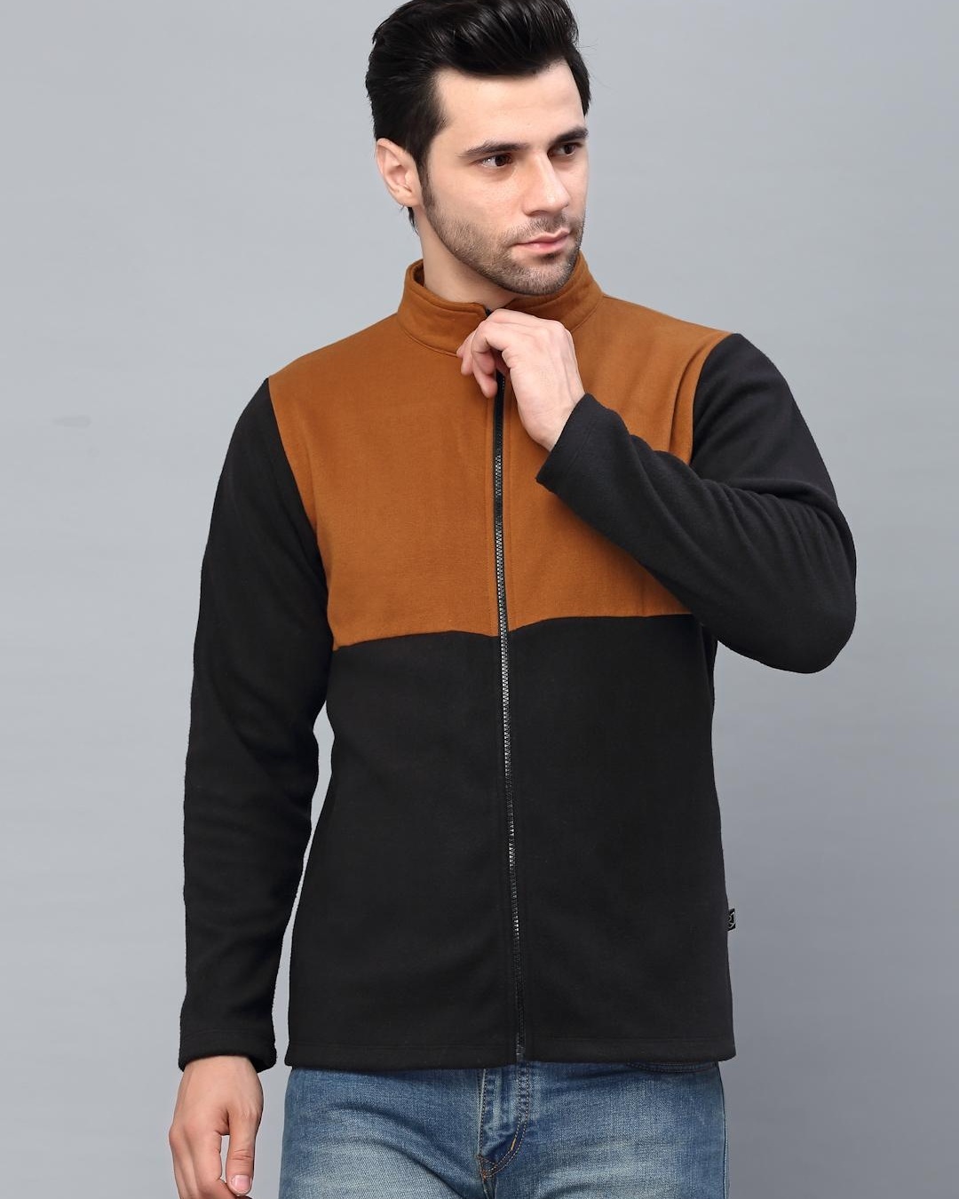 Buy Men's Black and Brown Color Block Slim Fit Jacket Online at Bewakoof