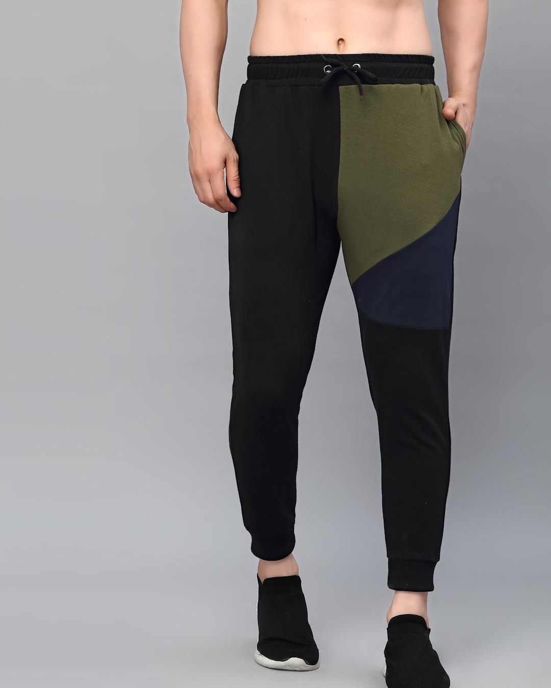 Buy Men's Black and Green Color Block Joggers Online at Bewakoof