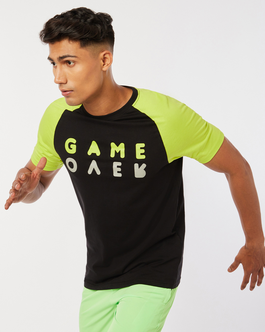 Buy Men's Black and Green Game Over Color Block T-shirt Online at Bewakoof