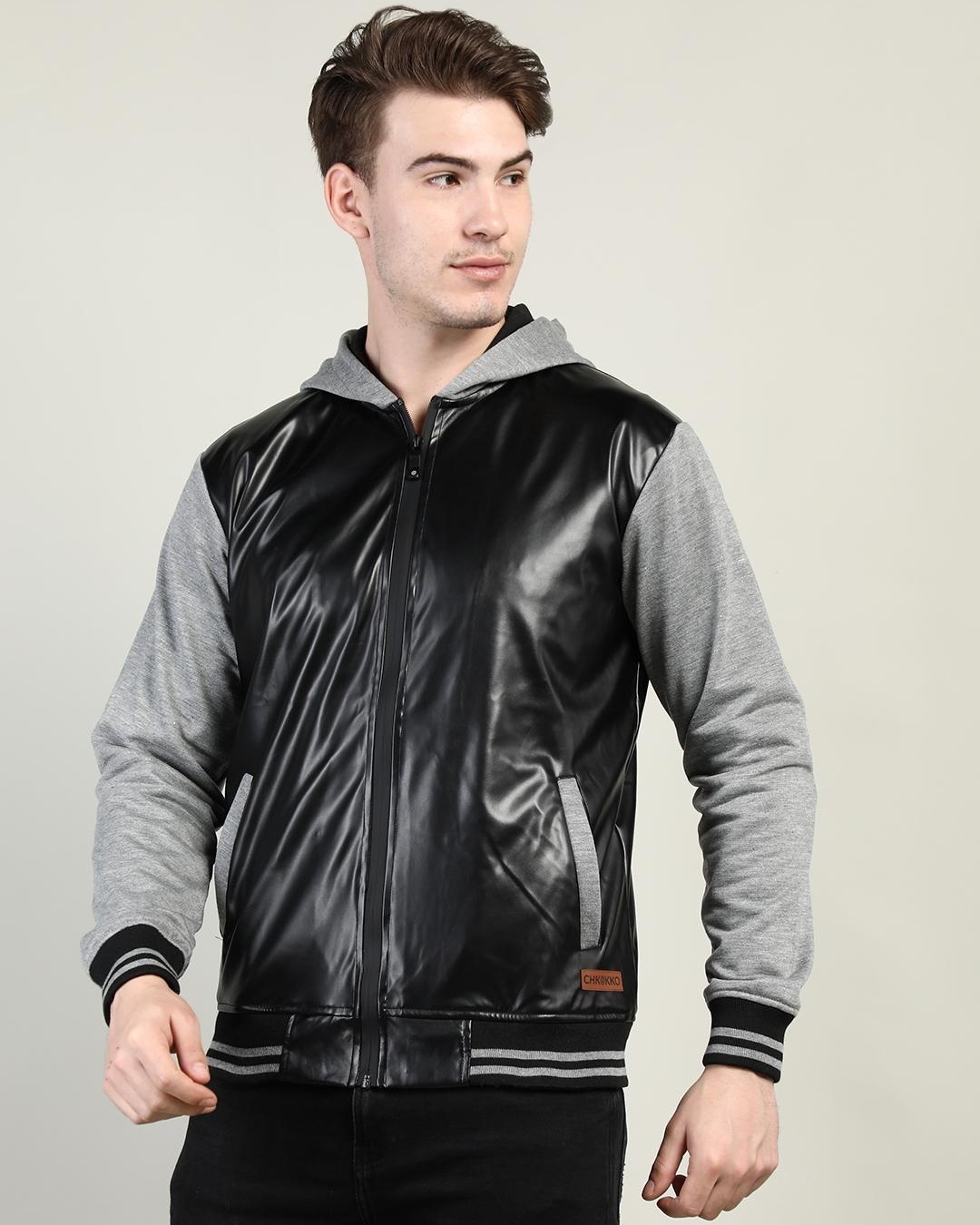 Buy Men's Black & Grey Color Block Hooded Jacket Online at Bewakoof