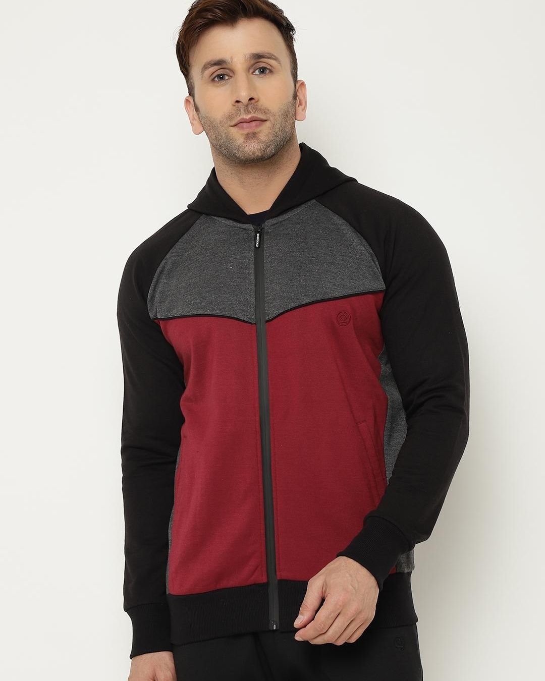 Buy Men's Black & Red Color Block Hooded Jacket Online at Bewakoof