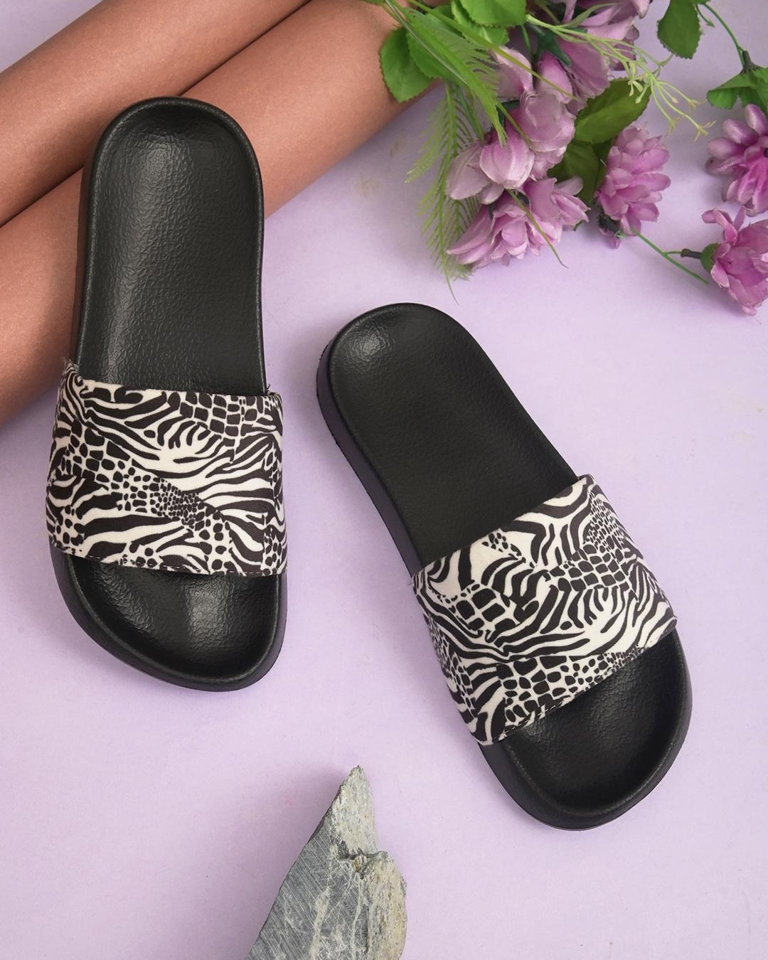 Buy Men's Black Animal Printed Sliders Online in India at Bewakoof