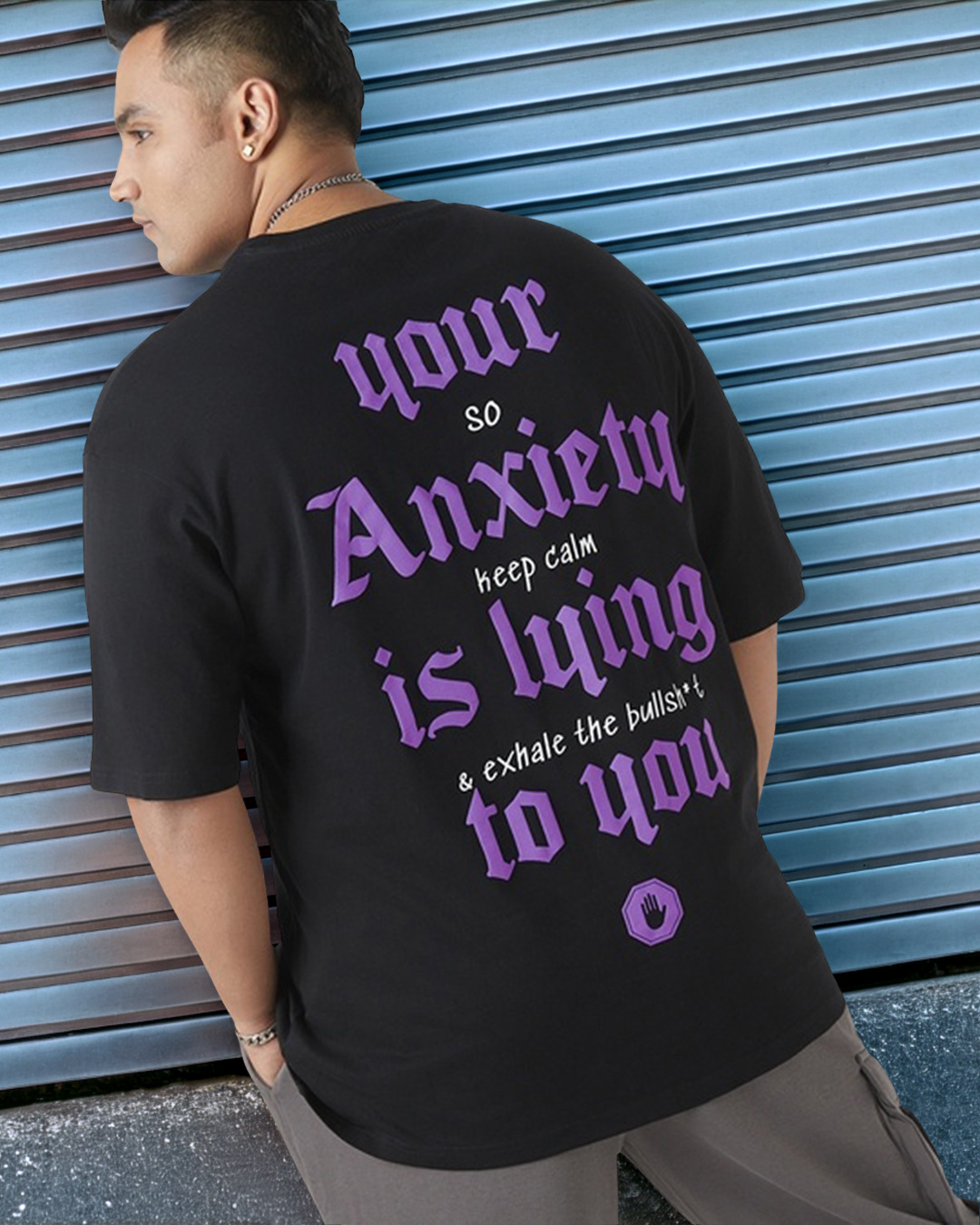 Buy Men's Black Anxiety Typography Oversized Plus Size T-shirt Online at Bewakoof