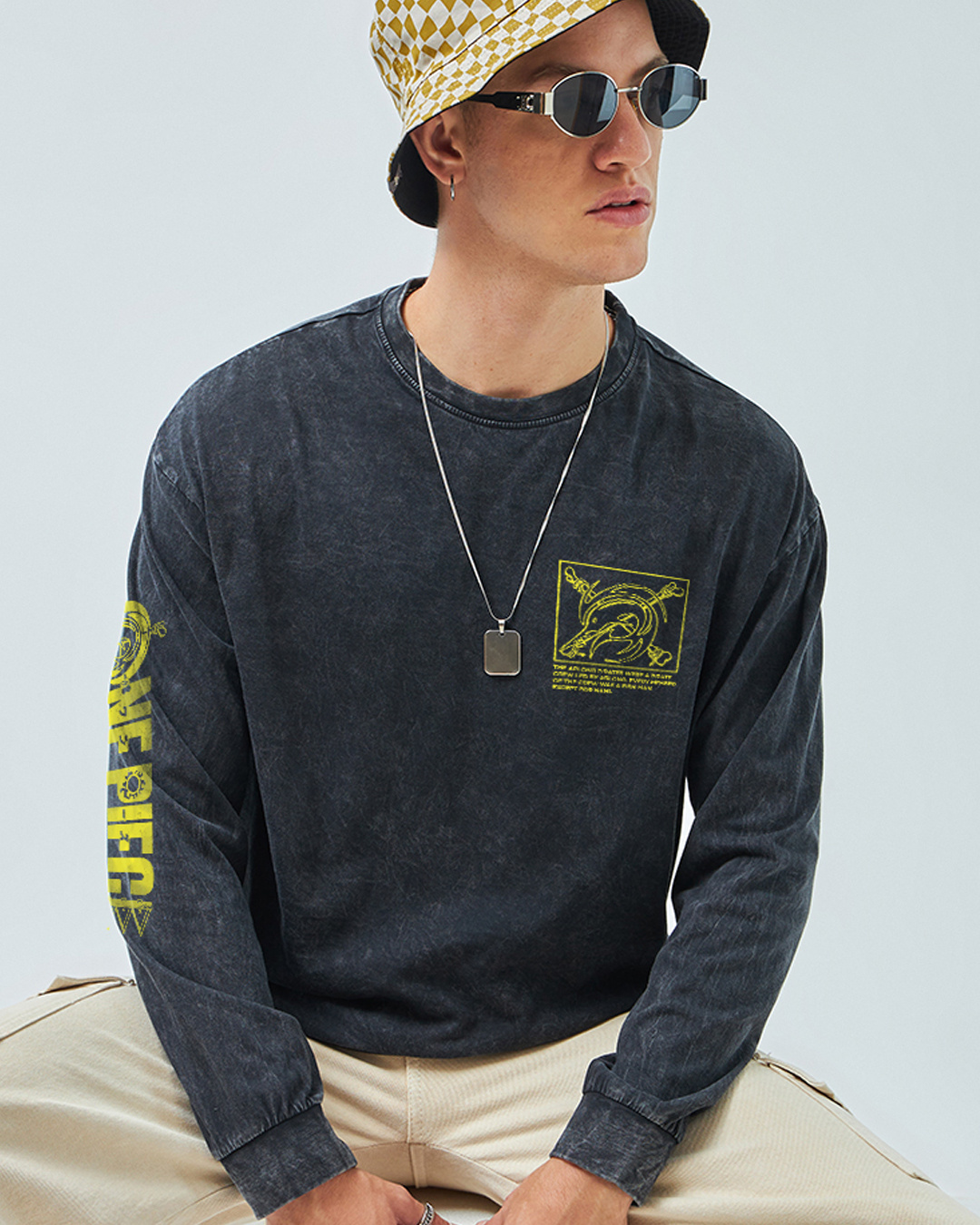 Buy Men's Black Arlong Graphic Printed Oversized Acid Wash T-shirt ...