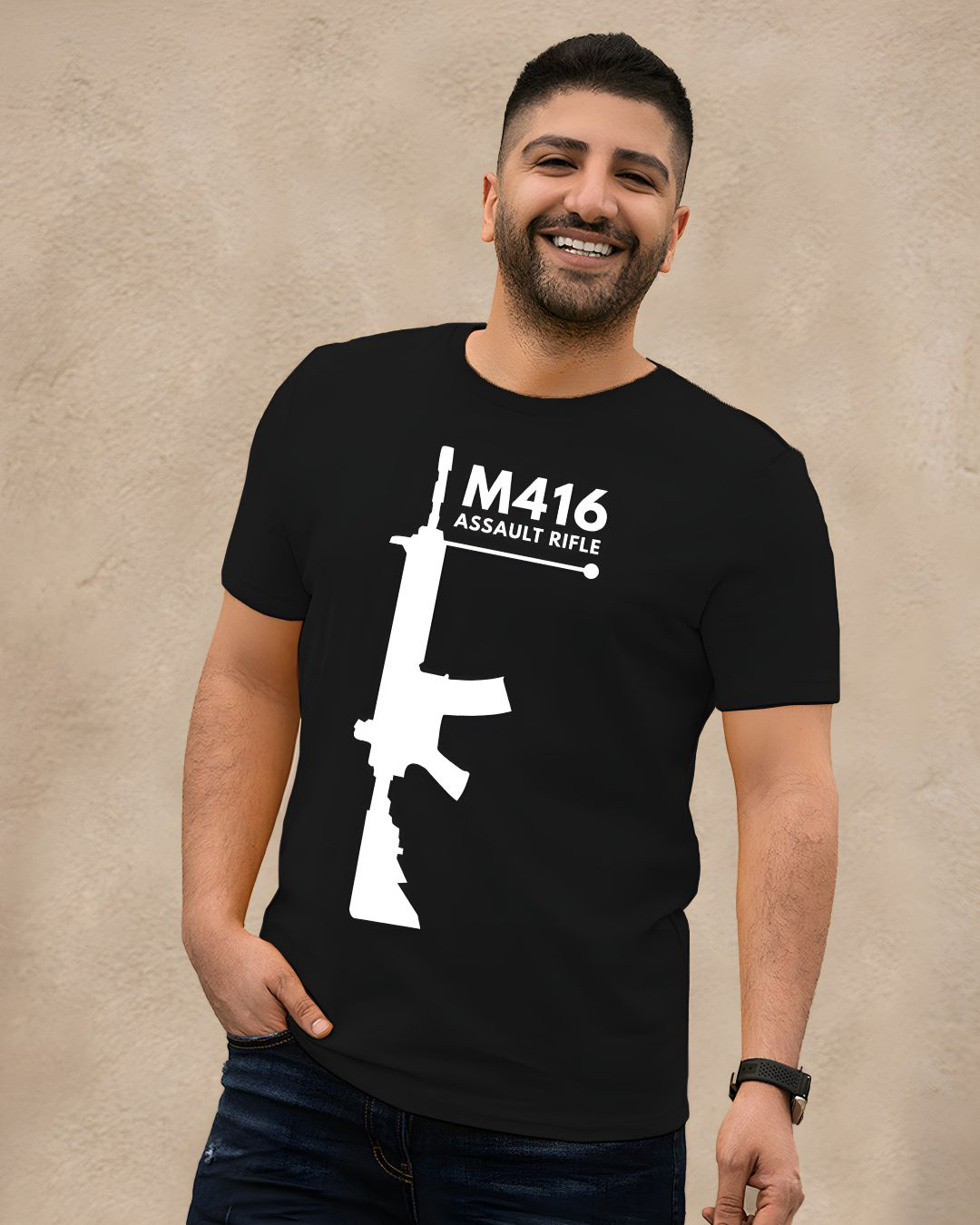 Buy Men s Black Assault Rifle Graphic Printed Cotton T shirt For Men Buy Men s Black Assault Rifle Graphic Printed Cotton T shirt For Men