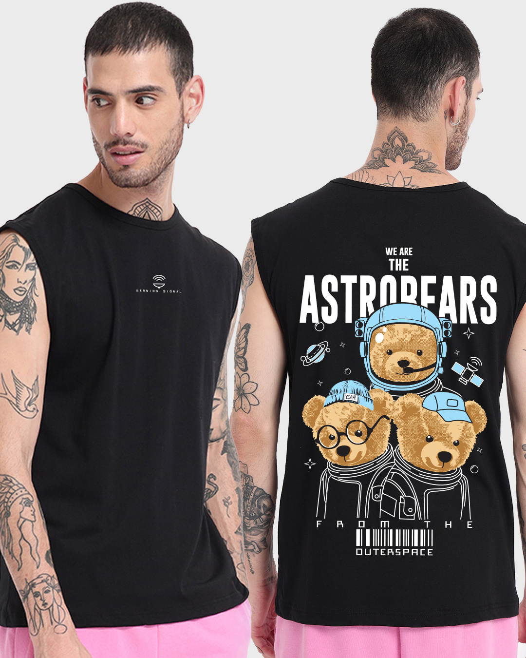 Buy Men's Black Astro Bear Graphic Printed Super Loose Fit Vest Online at Bewakoof