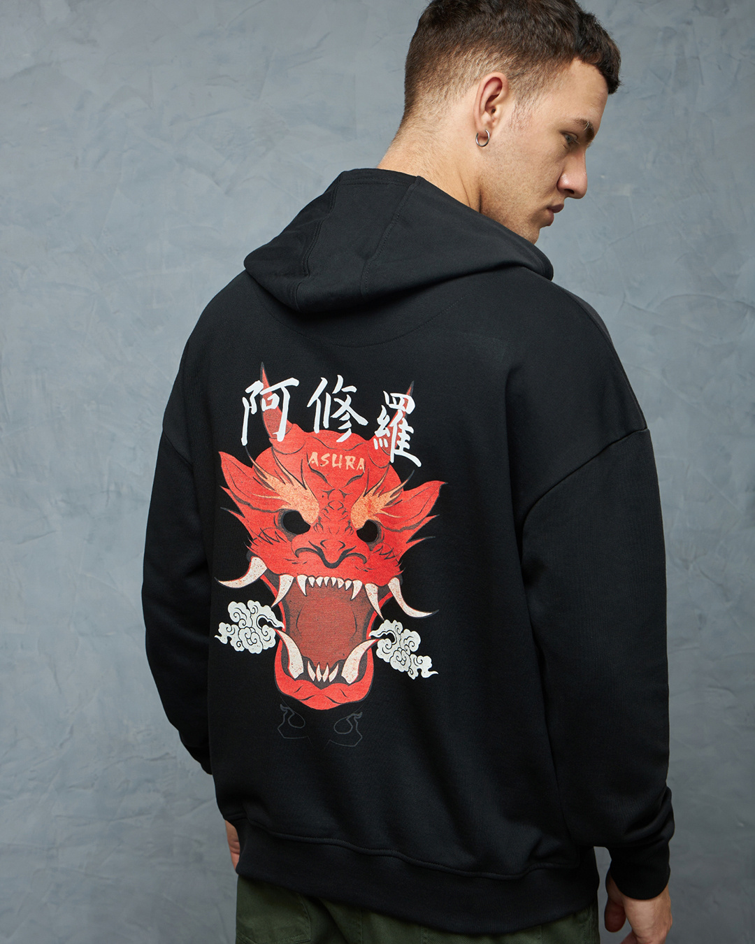 Buy Men's Black Asura Graphic Printed Oversized Hoodies Online at Bewakoof