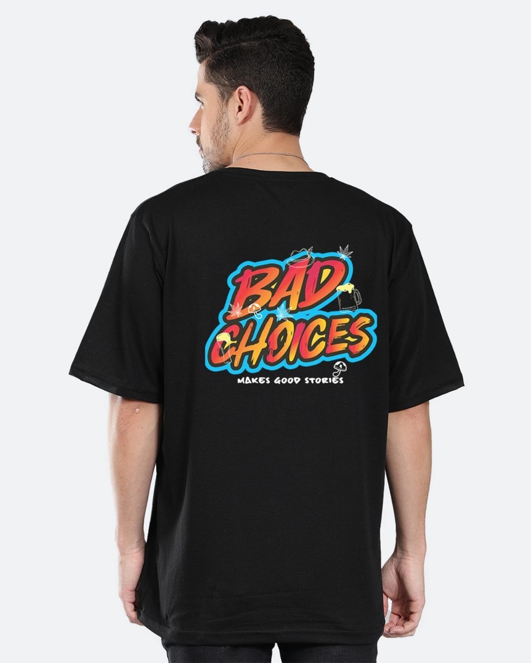 Buy Men's Black Bad Choice Typographic Oversized T-shirt Online at Bewakoof