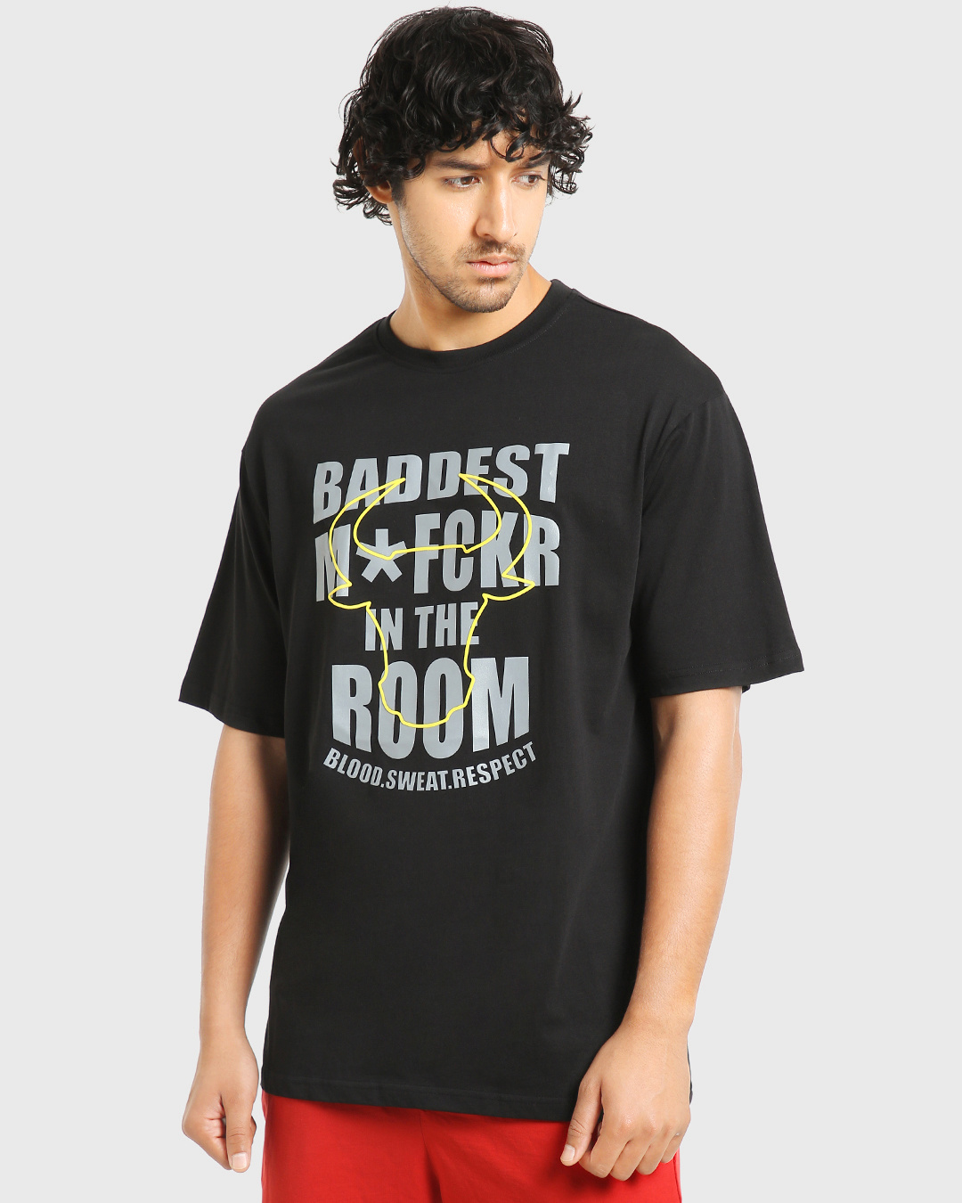 Buy Men's Black Baddest M*fckr Typography Oversized T-shirt Online at Bewakoof