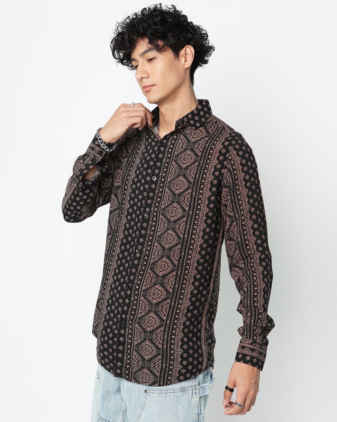Buy Men's Black Balanced Aztec Ethnic Motif Printed Shirt Online at ...
