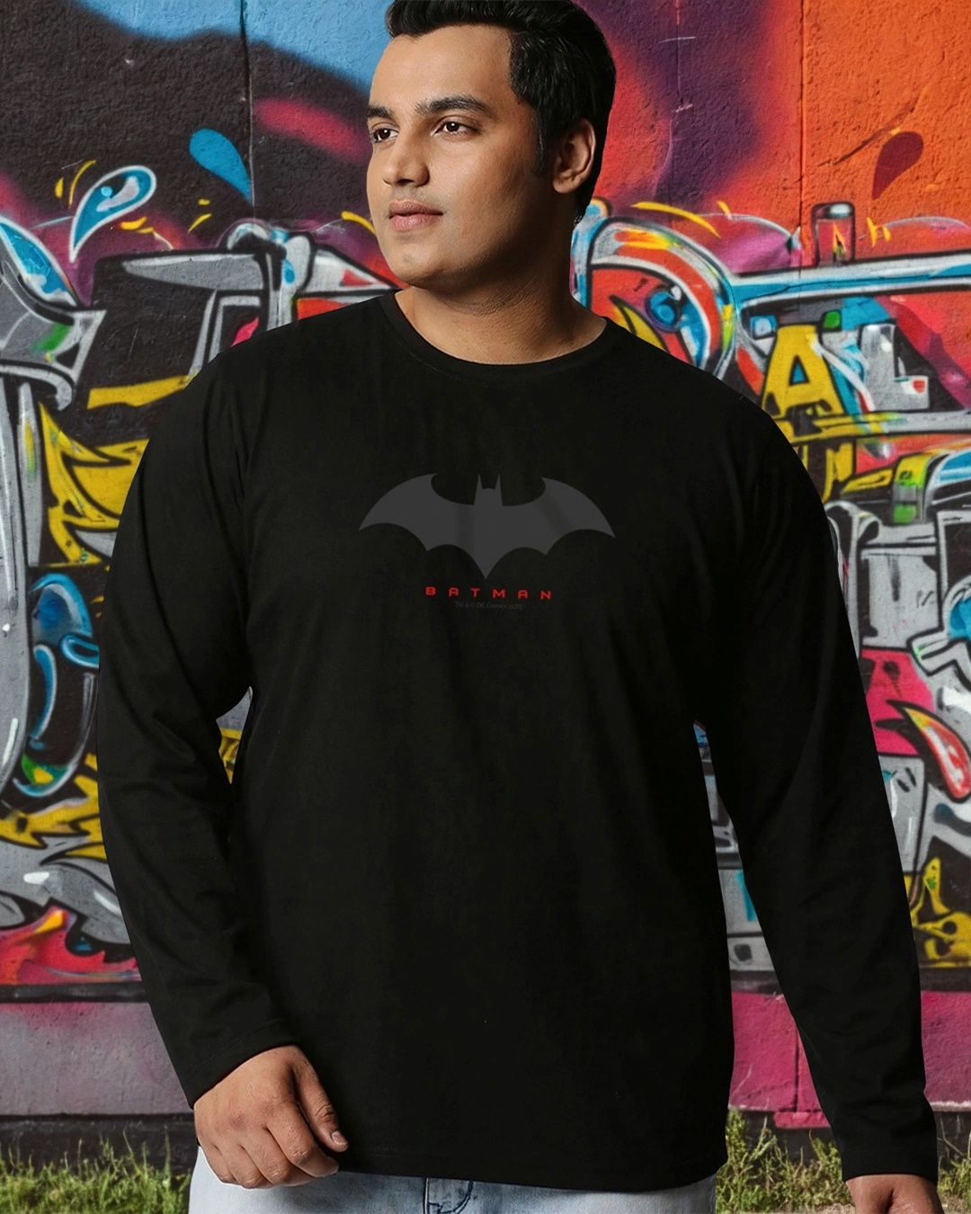 Buy Men's Black Batman Outline Logo Graphic Printed Plus Size T-shirt Online at Bewakoof