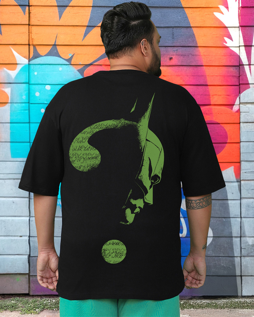 Buy Men's Black Batman Riddle Graphic Printed Oversized Plus Size T ...