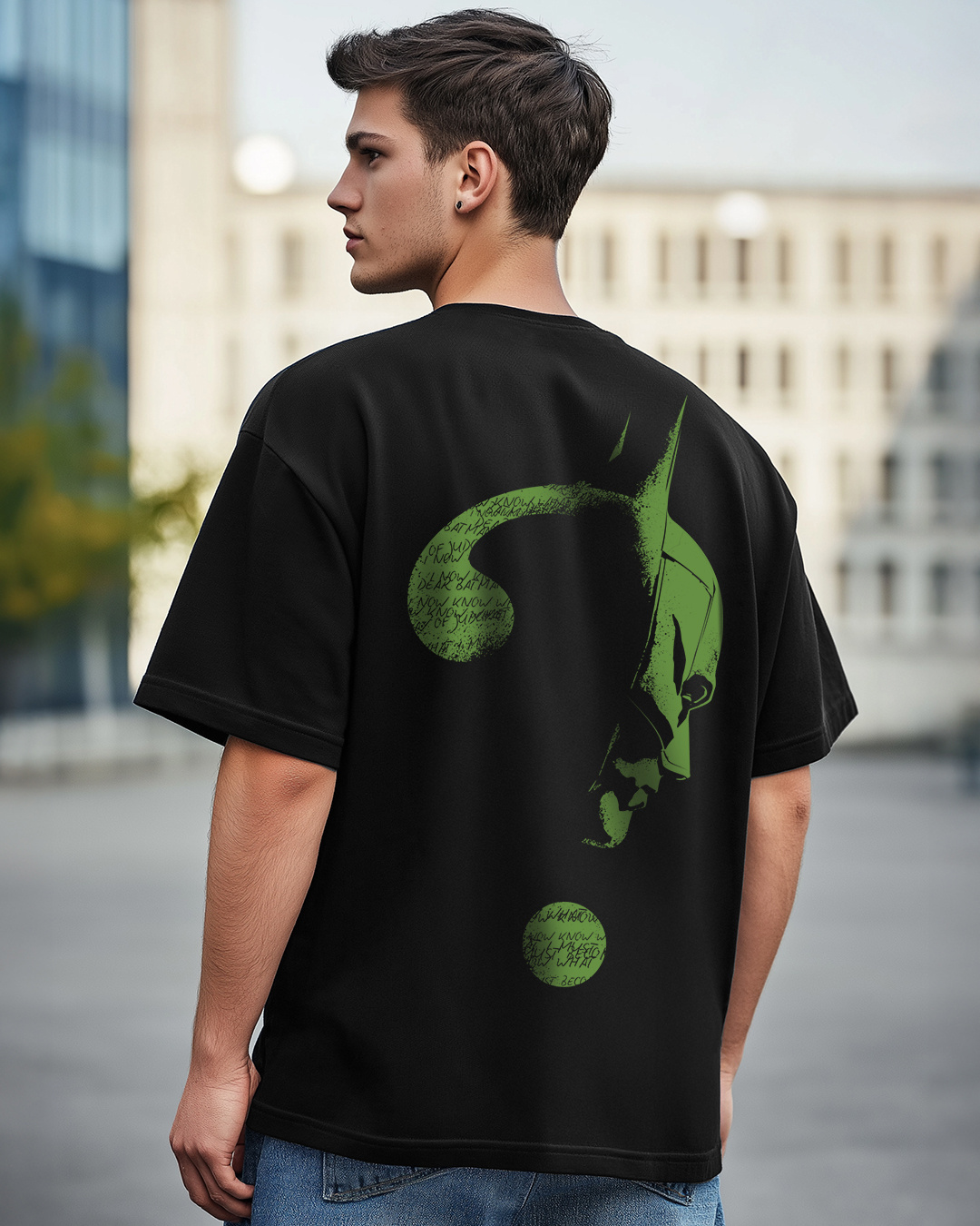 Buy Men's Black Batman Riddle Graphic Printed Oversized T-shirt Online ...