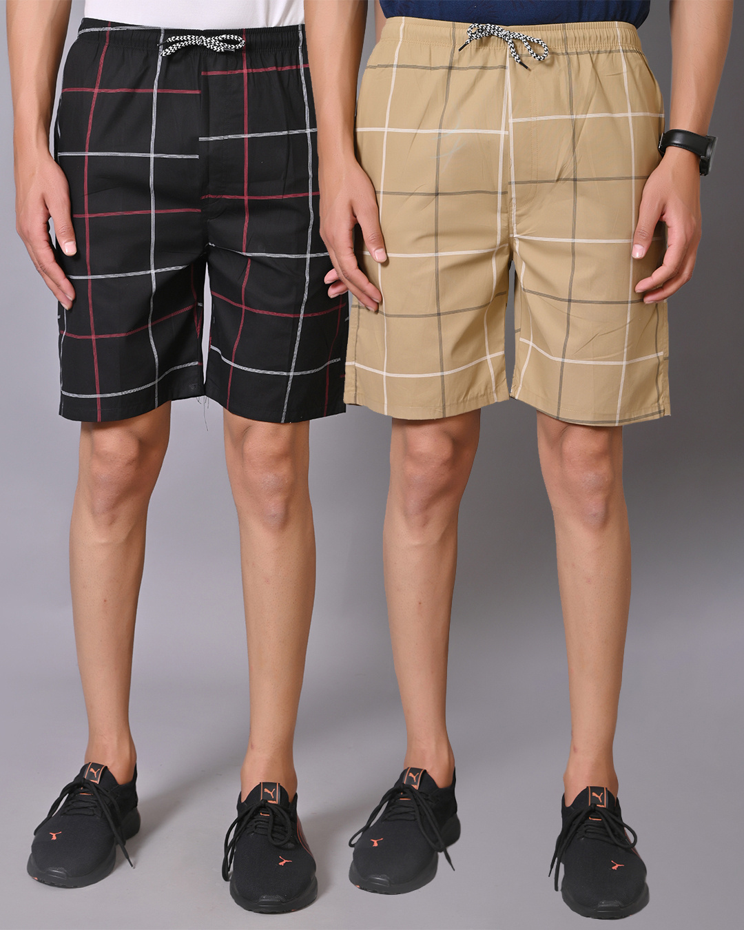 Buy Men's Black & Beige Checked Shorts (Pack of 2) for Men Multicolor ...