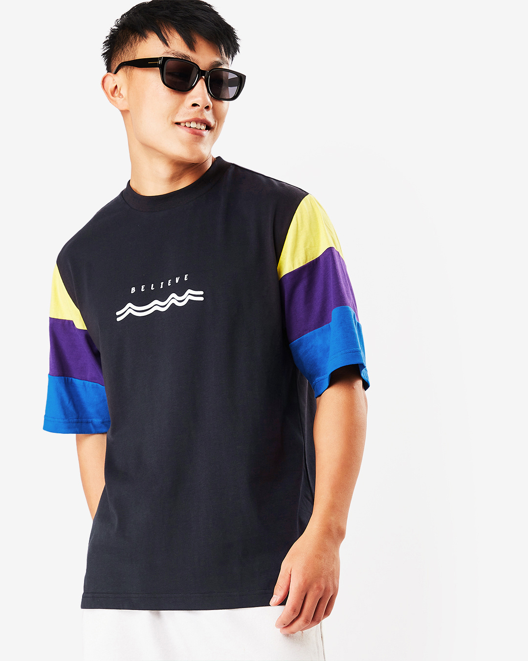 Buy Men's Black Believe Color Block Oversized T-shirt Online at Bewakoof