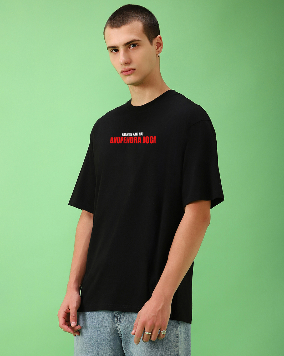 Buy Men's Black Bhupendra Jogi Typography Oversized T-shirt Online at Bewakoof