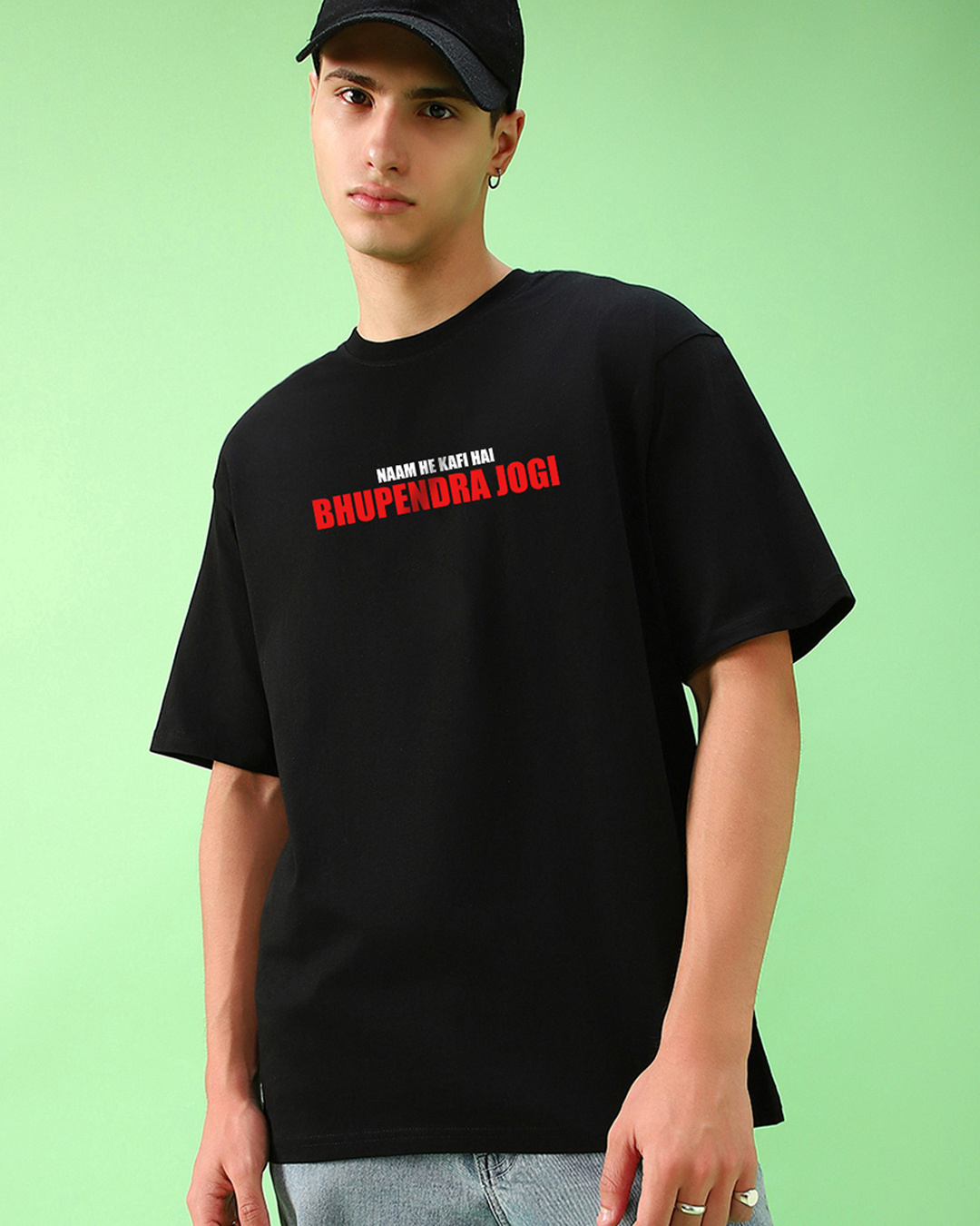 Buy Men's Black Bhupendra Jogi Typography Oversized T-shirt Online at Bewakoof