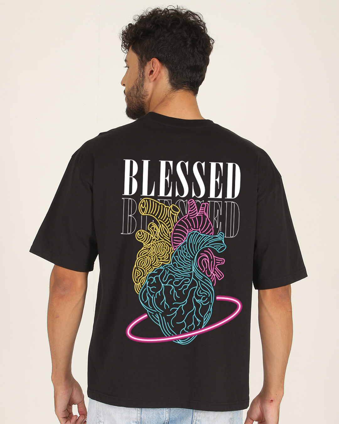 Buy Men's Black Blessed Graphic Printed Oversized T-shirt Online at ...