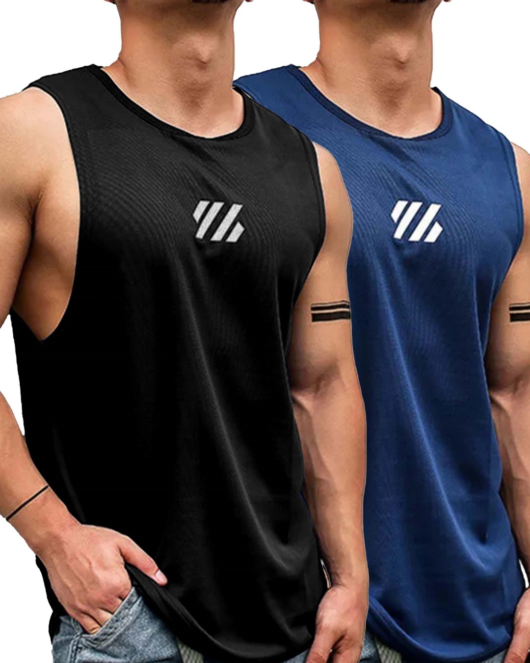 Buy Pack of 2 Men's Black & Blue Graphic Printed Slim Fit Vest Online ...