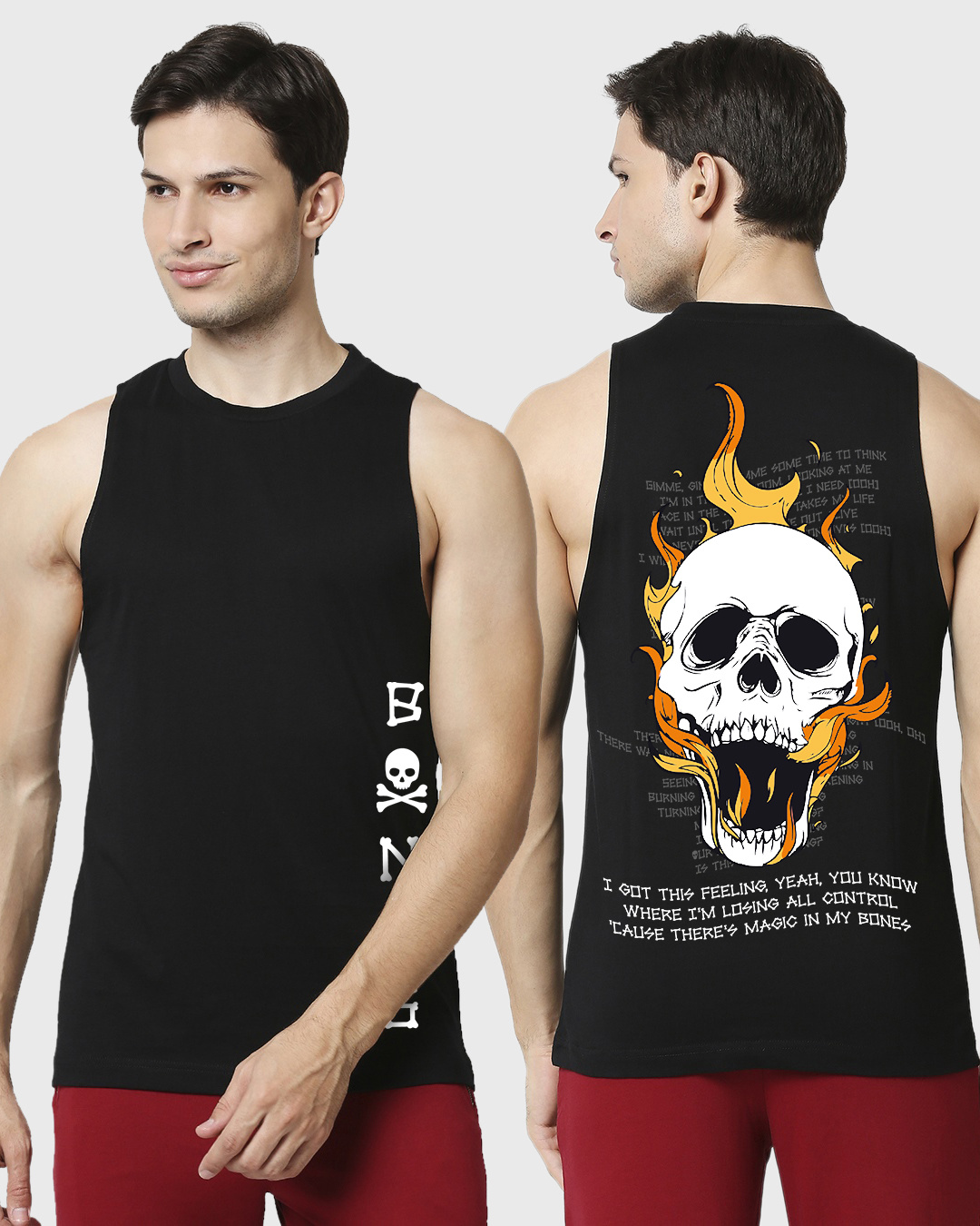 Buy Men's Black Bones Graphic Printed Oversized Vest Online at Bewakoof