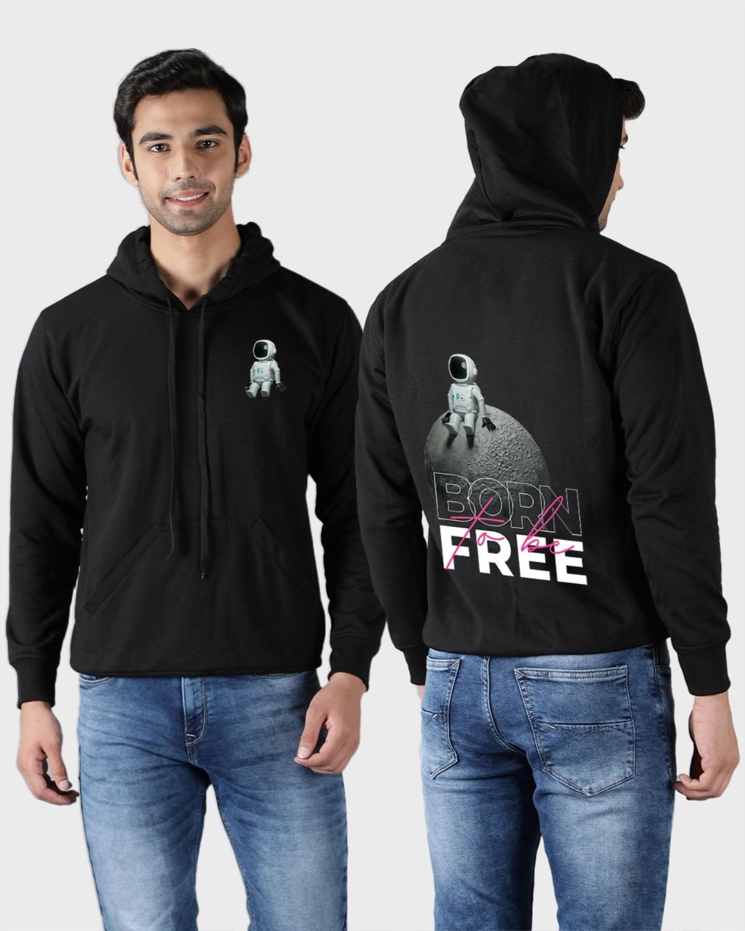 Buy Men's Black Born To Be Free Graphic Printed Hoodie Online at Bewakoof