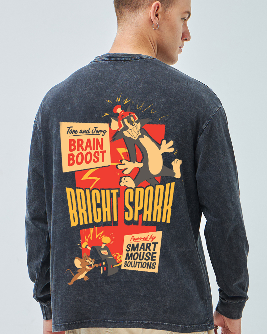 Buy Men's Black Bright Spark Graphic Printed Oversized Acid Wash T ...