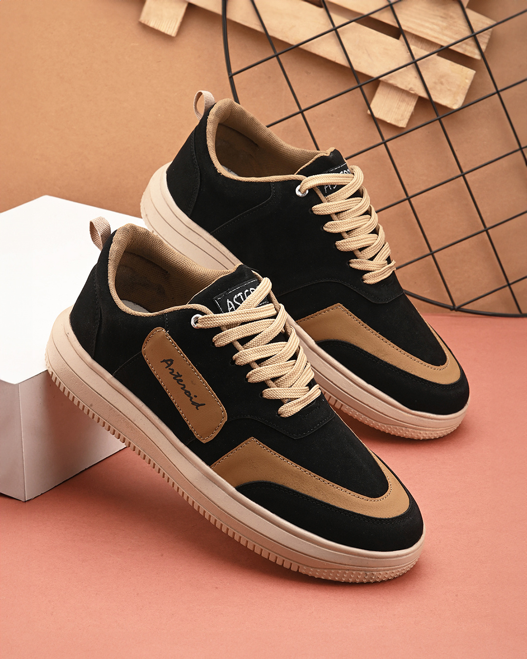 Buy Men's Black & Brown Color Block Sneakers Online in India at Bewakoof