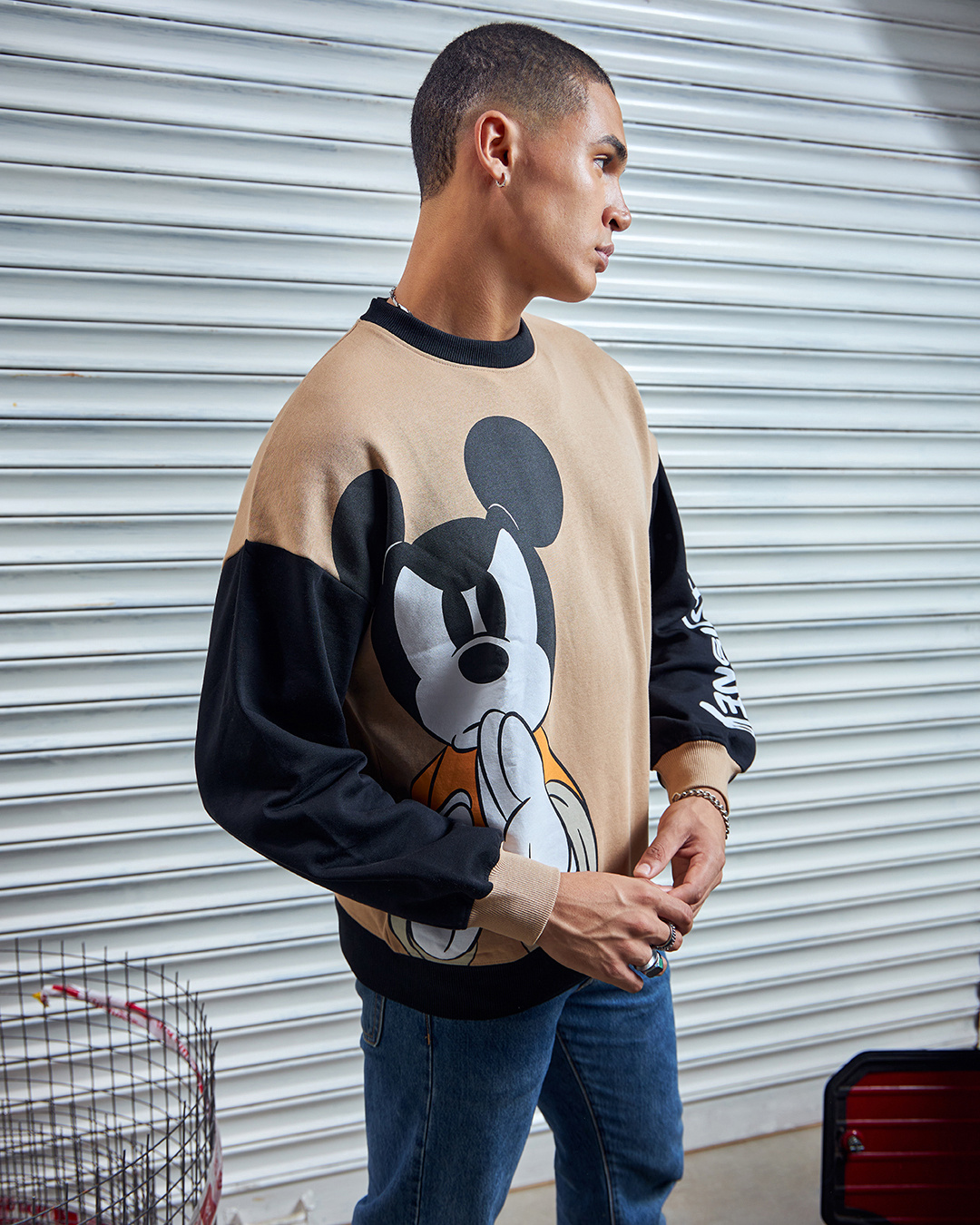 Buy Men's Black & Brown Mickey Punch Graphic Printed Oversized ...