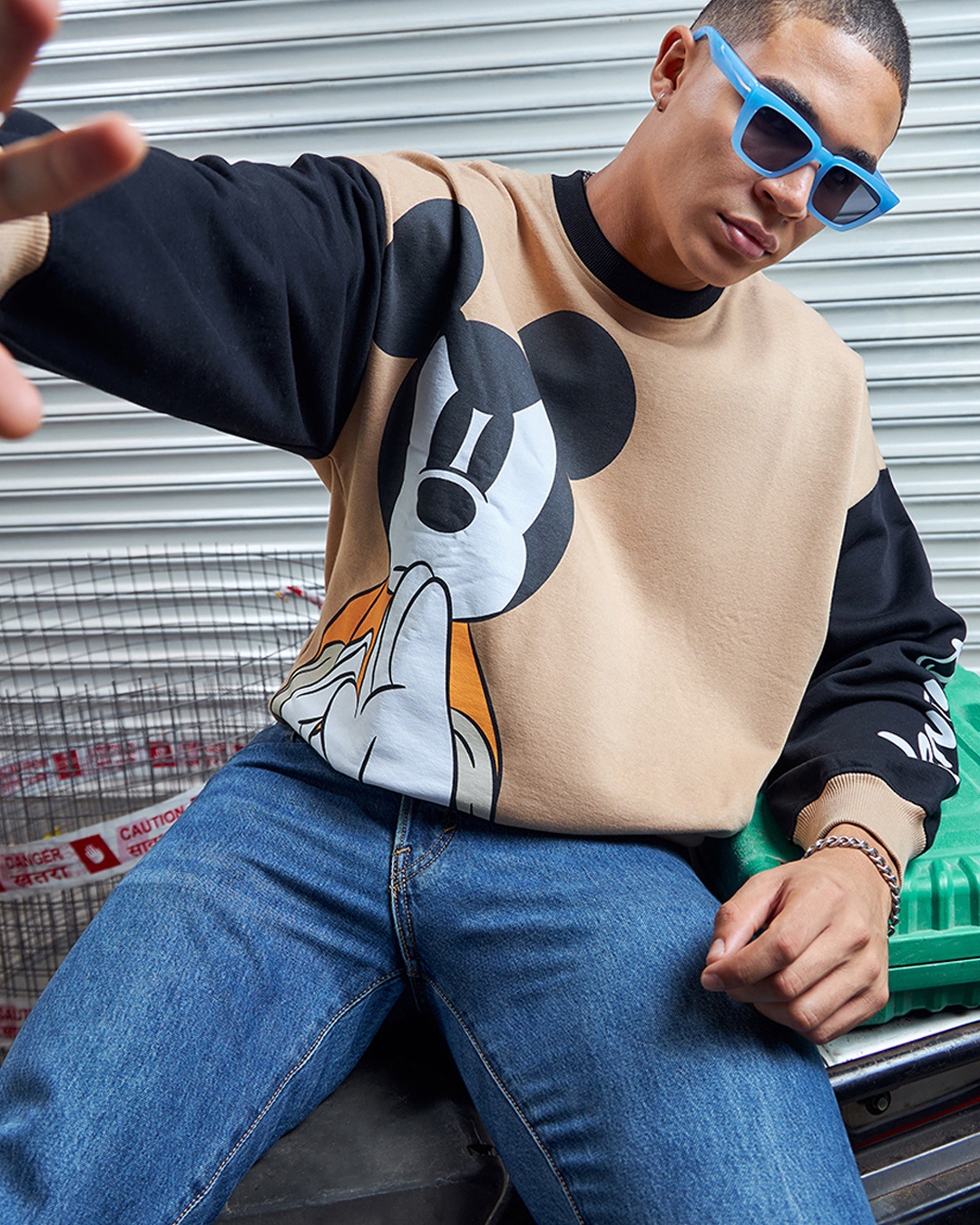 Buy Men's Black & Brown Mickey Punch Graphic Printed Oversized ...