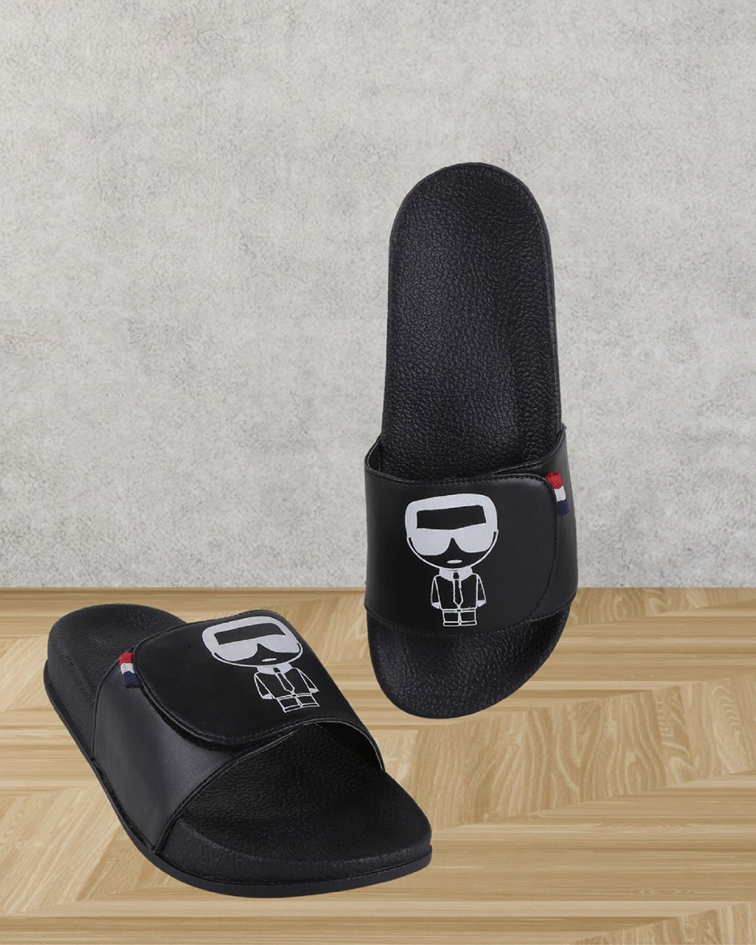 Buy Men's Black Cartoon Printed Velcro Sliders Online in India at Bewakoof