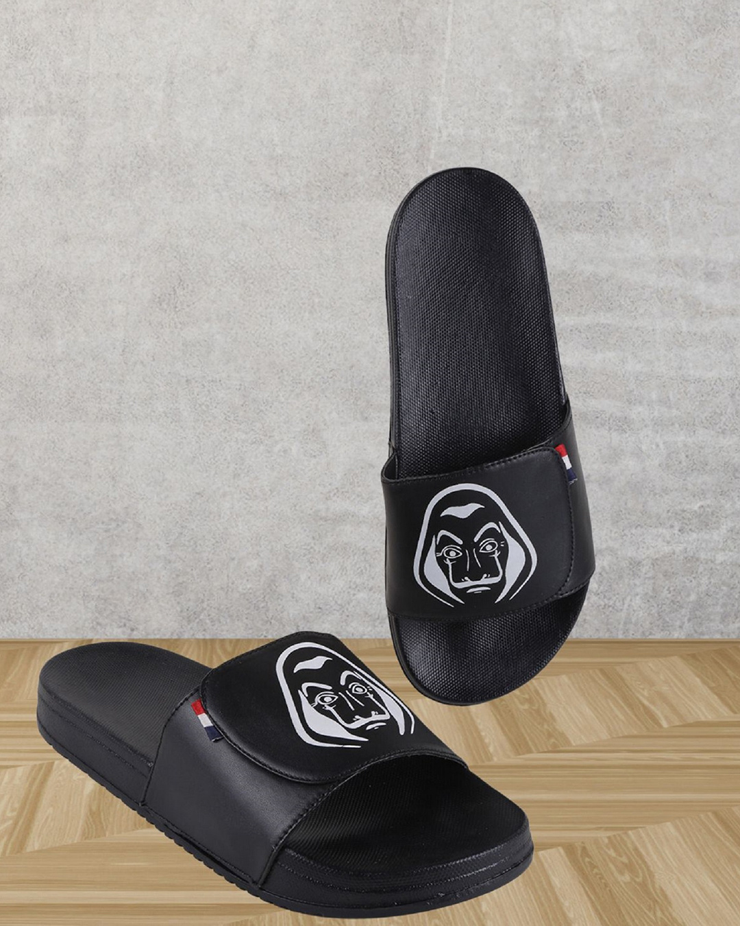 Buy Men's Black Cartoon Printed Velcro Sliders Online in India at Bewakoof