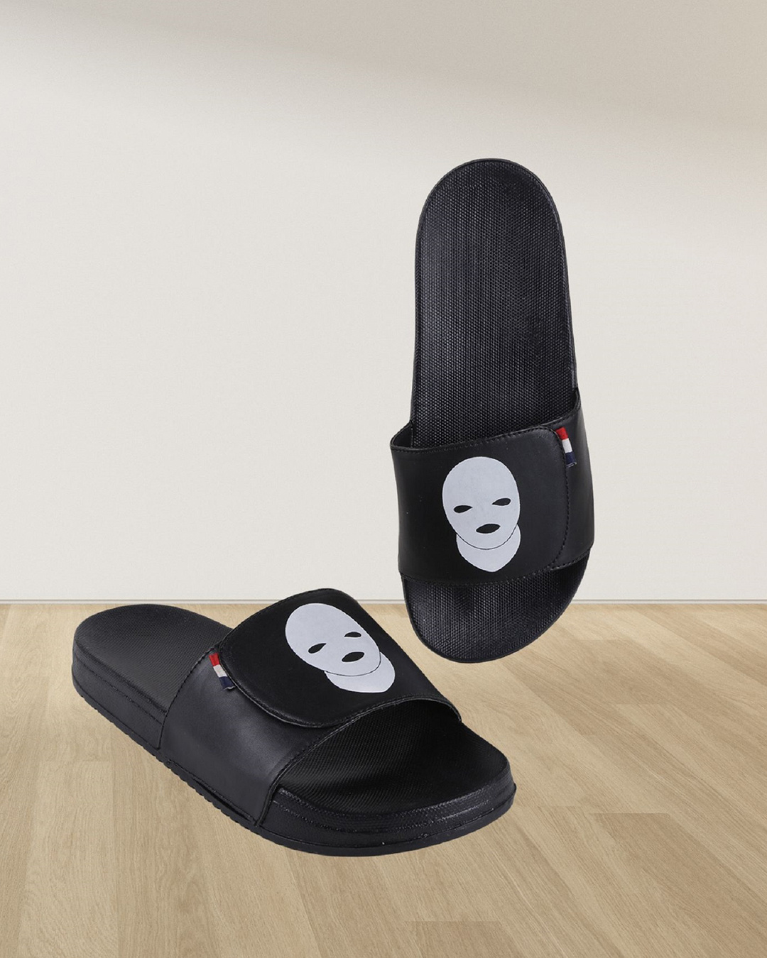 Buy Men's Black Cartoon Printed Velcro Sliders Online in India at Bewakoof