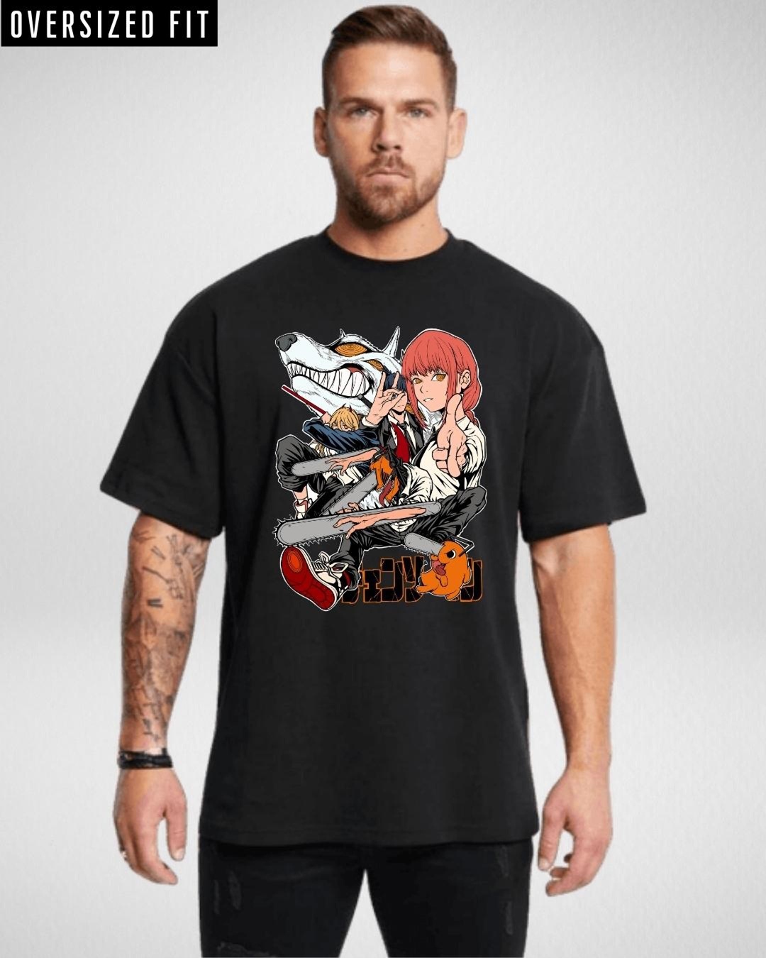 Buy Men's Black Chainsaw Graphic Printed Oversized T-shirt for Men ...