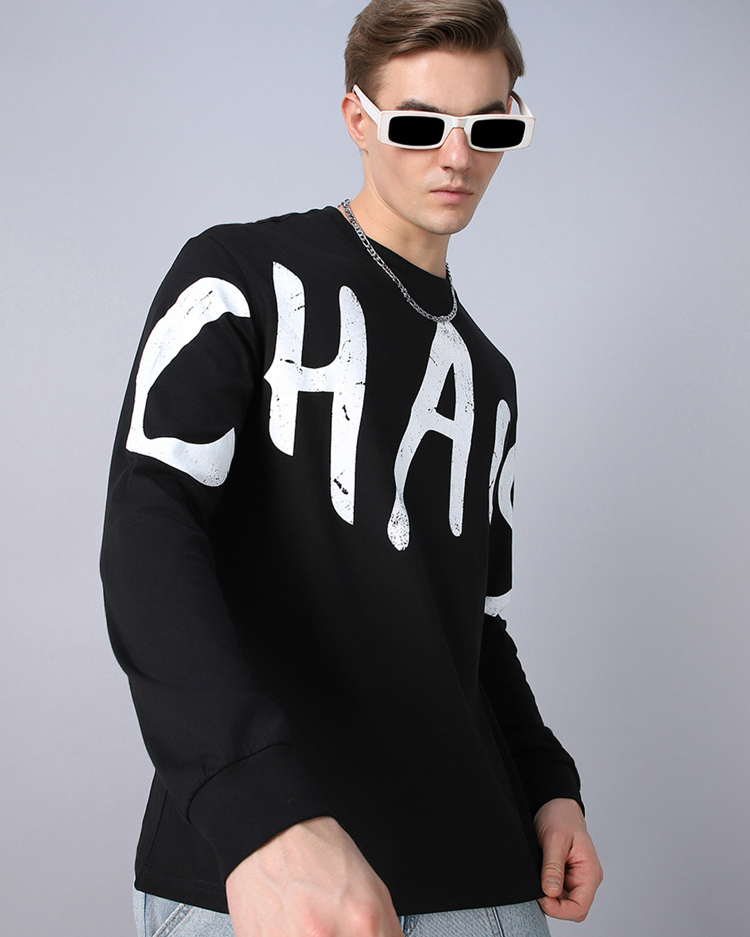 Buy Men's Black Chaos Typography Oversized T-shirt Online at Bewakoof