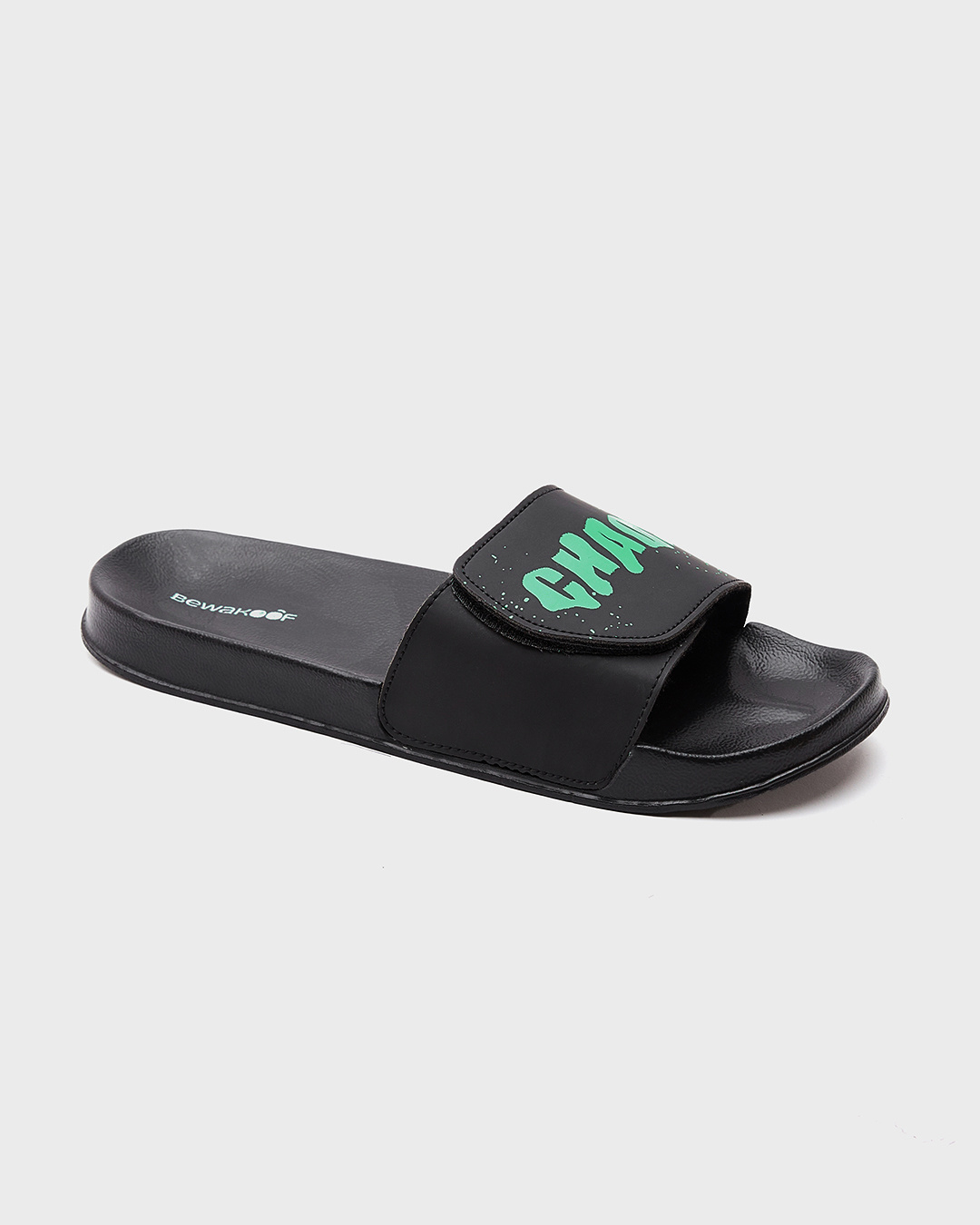 Buy Men's Black Chaos Velcro Sliders Online in India at Bewakoof