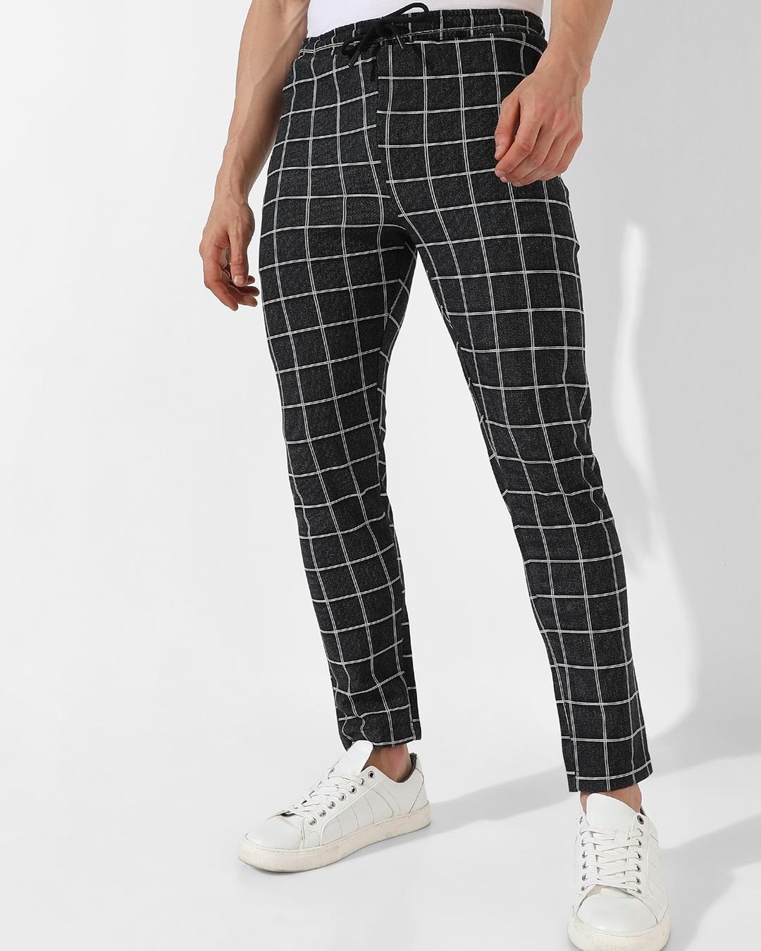 Buy Men's Black Checked Track Pants Online at Bewakoof