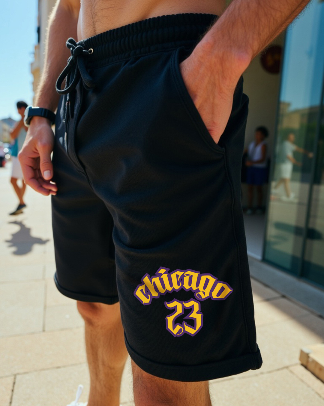Buy Men's Black Chicago 23 Typography Loose Comfort Fit Shorts Online ...