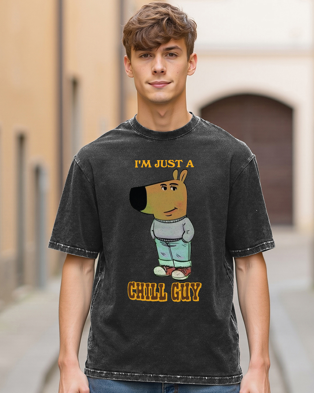 Buy Men's Black Chill Guy Graphic Printed Oversized Acid Wash T-shirt ...