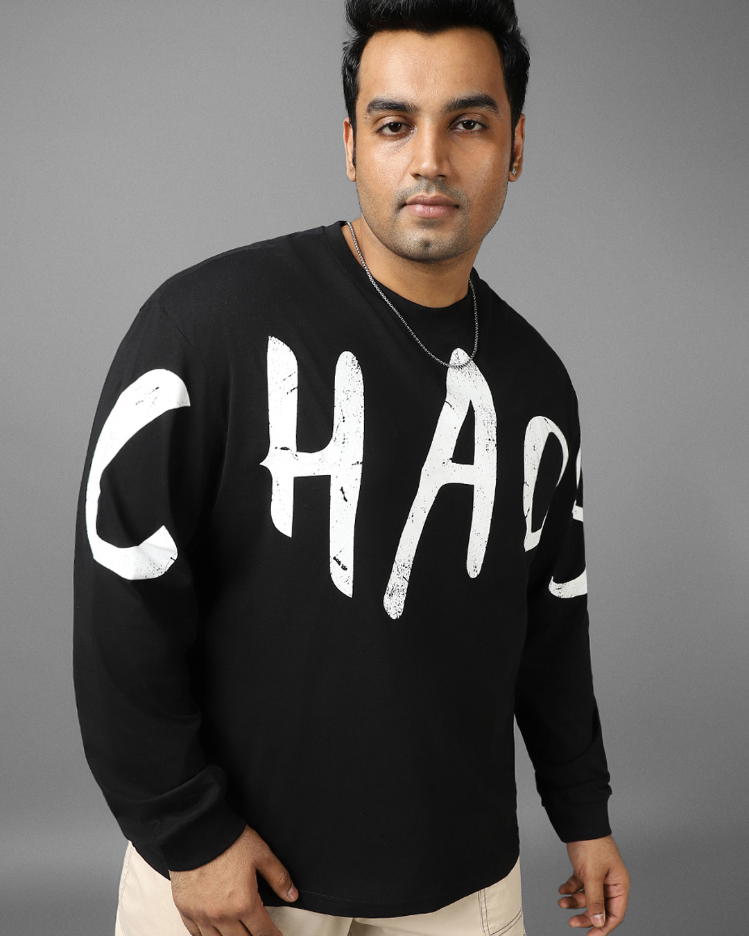 Buy Men's Black Choas Typography Oversized Plus Size T-shirt Online at ...
