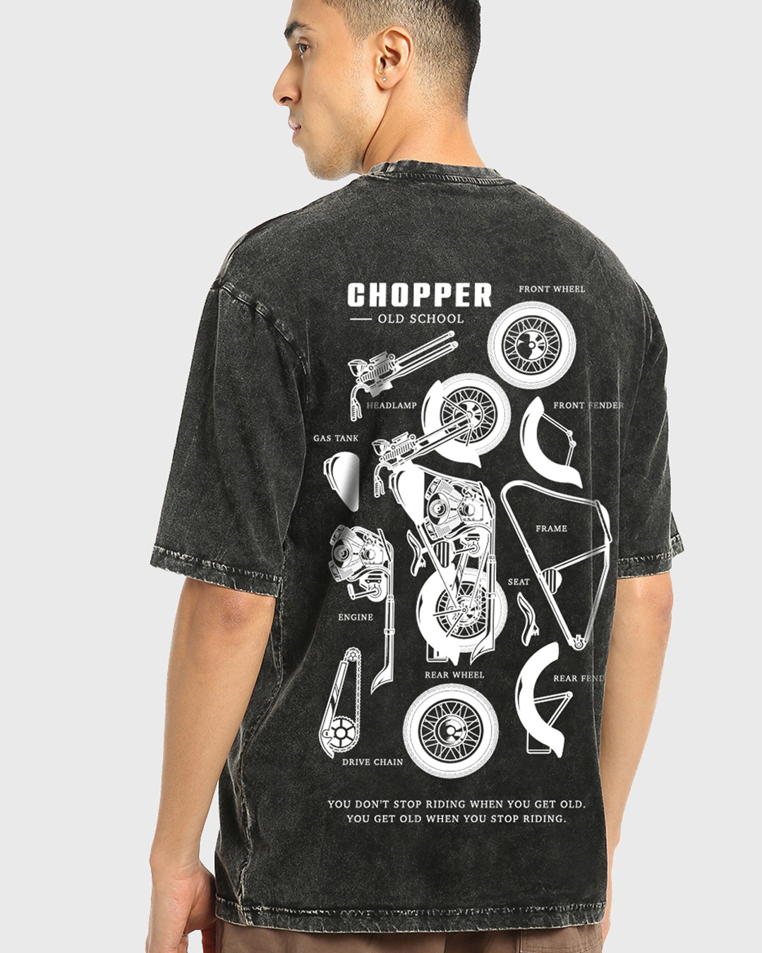 Buy Men's Black Chopper Graphic Printed Oversized Acid Wash T-shirt ...