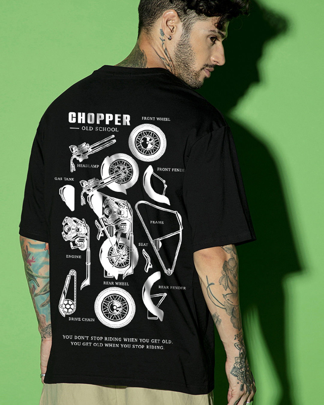 Buy Men's Black Chopper Graphic Printed Oversized T-shirt Online at ...