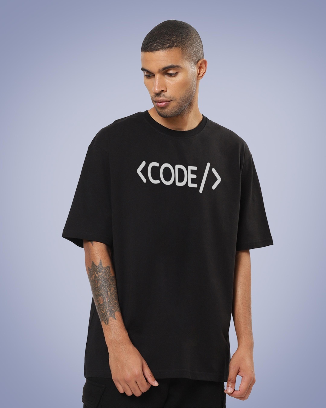 Buy Men's Black Code Typographic Oversized T-shirt Online at Bewakoof