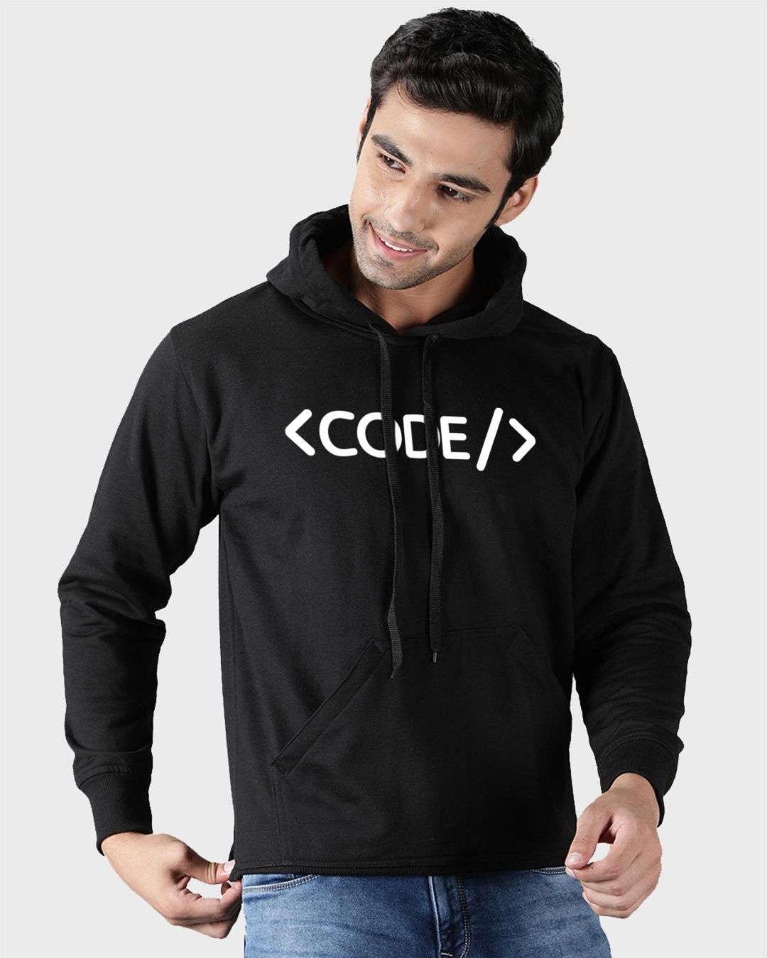 Buy Men's Black Code Typography Hoodie Online at Bewakoof